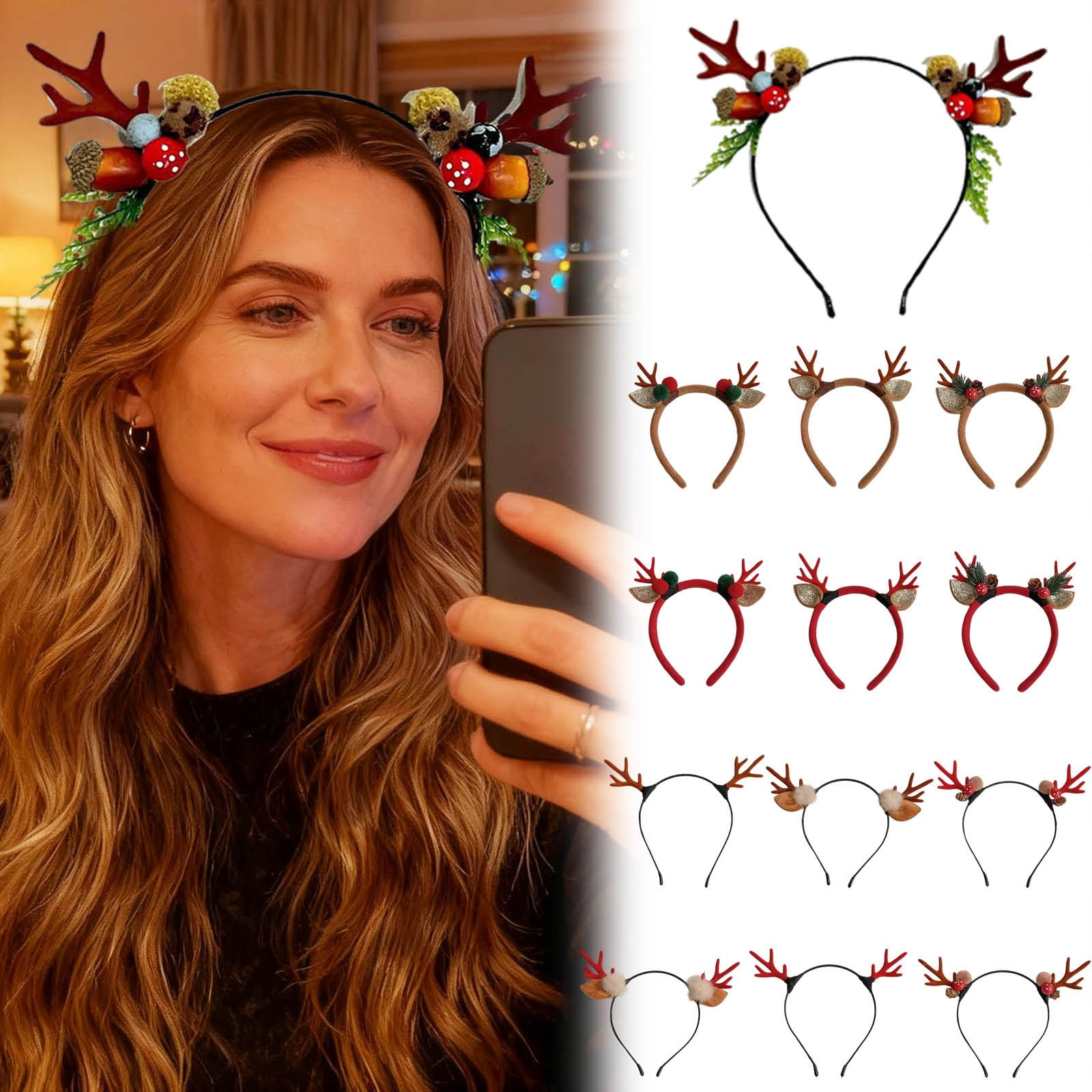 ASFGIMUJ Christmas Reindeer Antler Headband Holiday Costume Hair ...