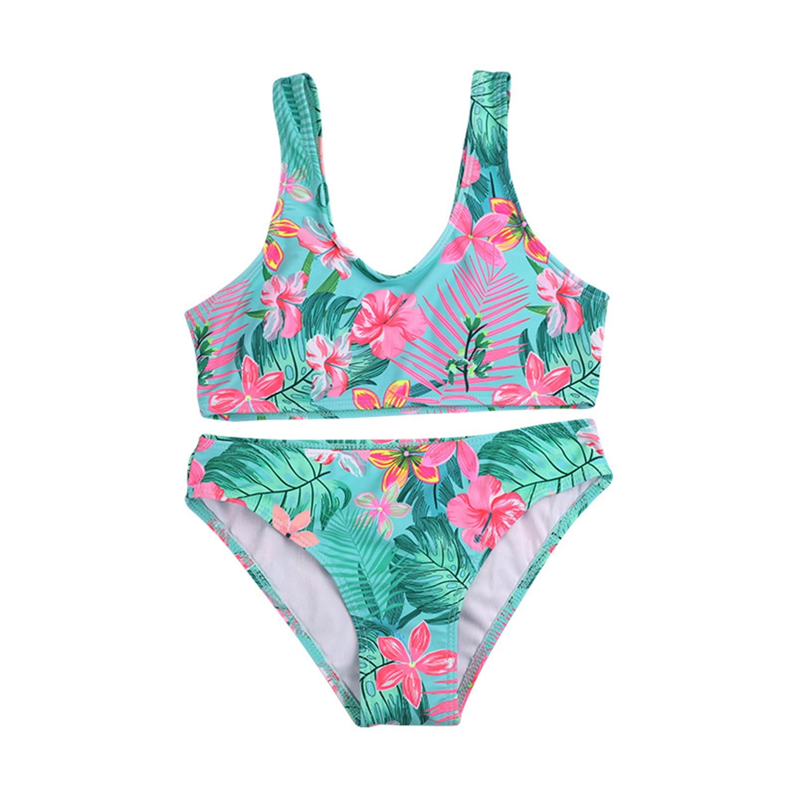 ASFGIMUJ Girls Two Piece Swimsuit Sports Floral Print Bikini Split ...