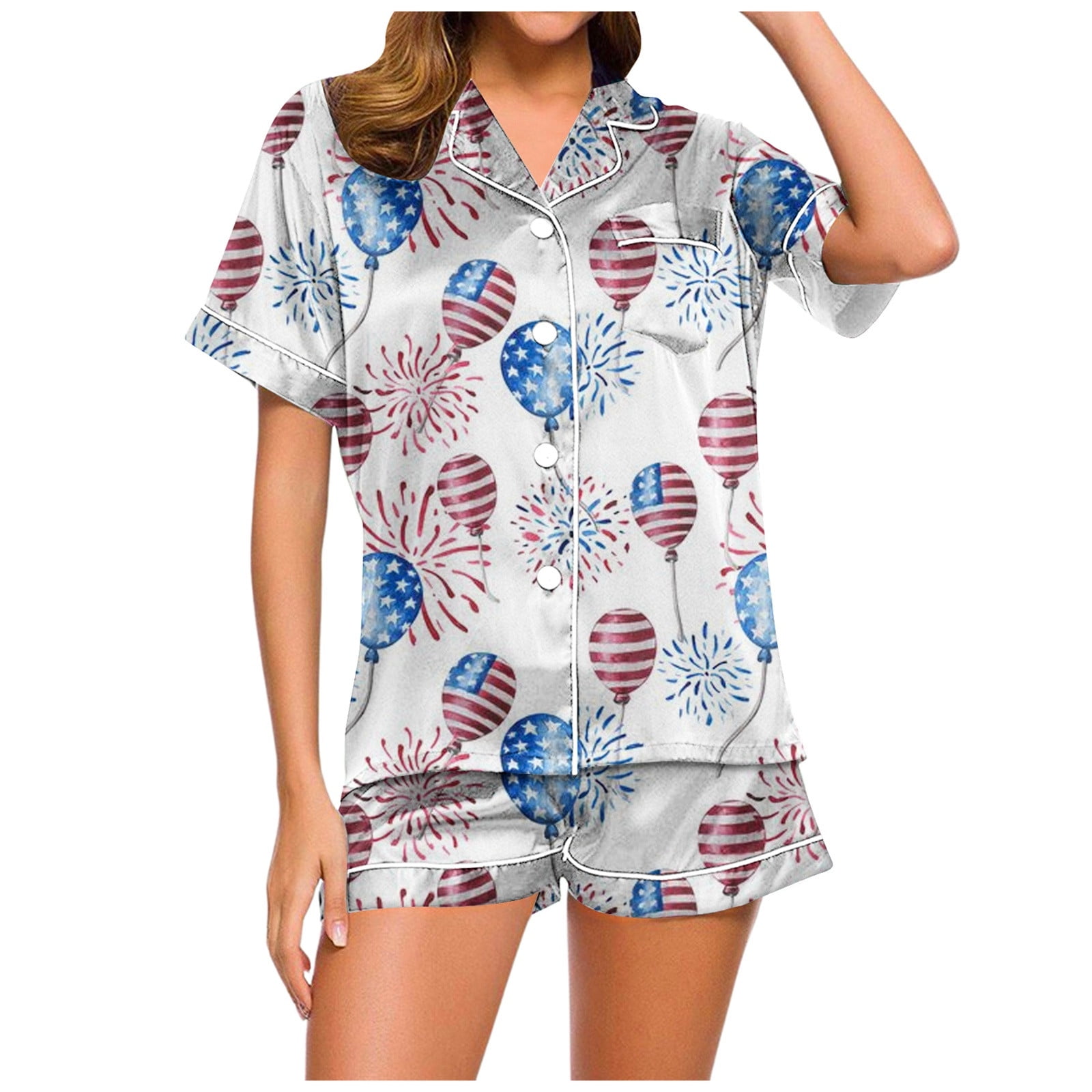 ASFGIMUJ Independence Day 2 Piece Pajamas For Women Balloon Print ...