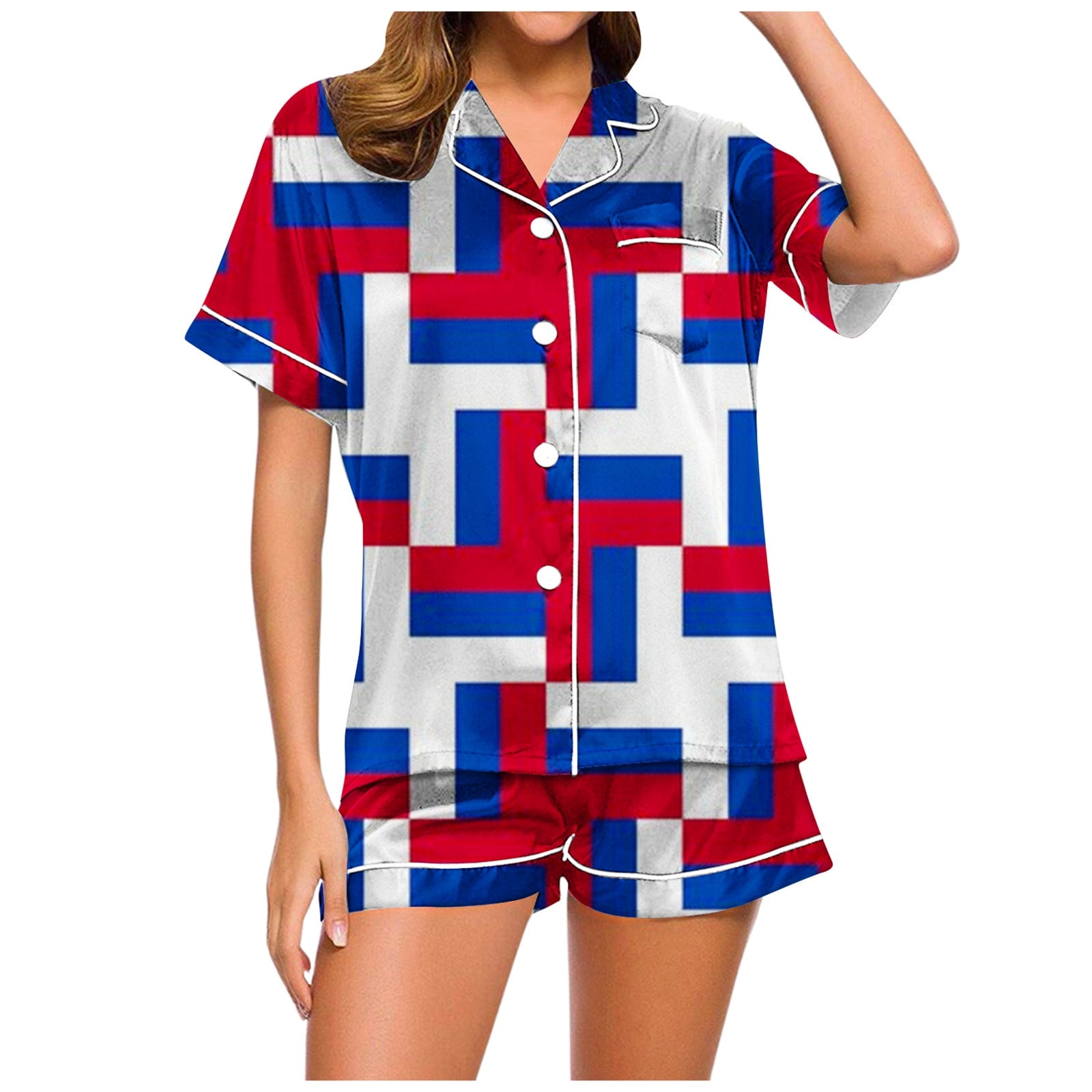 ASFGIMUJ Independence Day 2 Piece Pajamas For Women Balloon Print ...