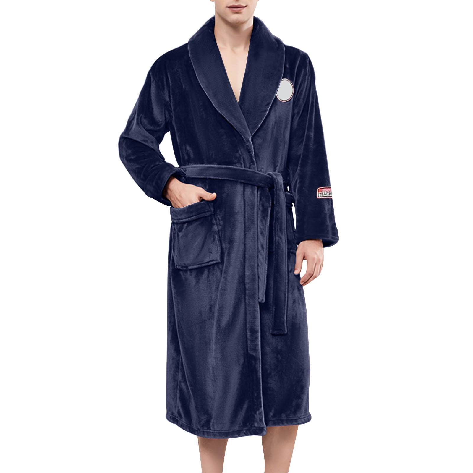 ASFGIMUJ Mens Comfortable Thick And Solid Color Bathrobe Home Wear Blue ...