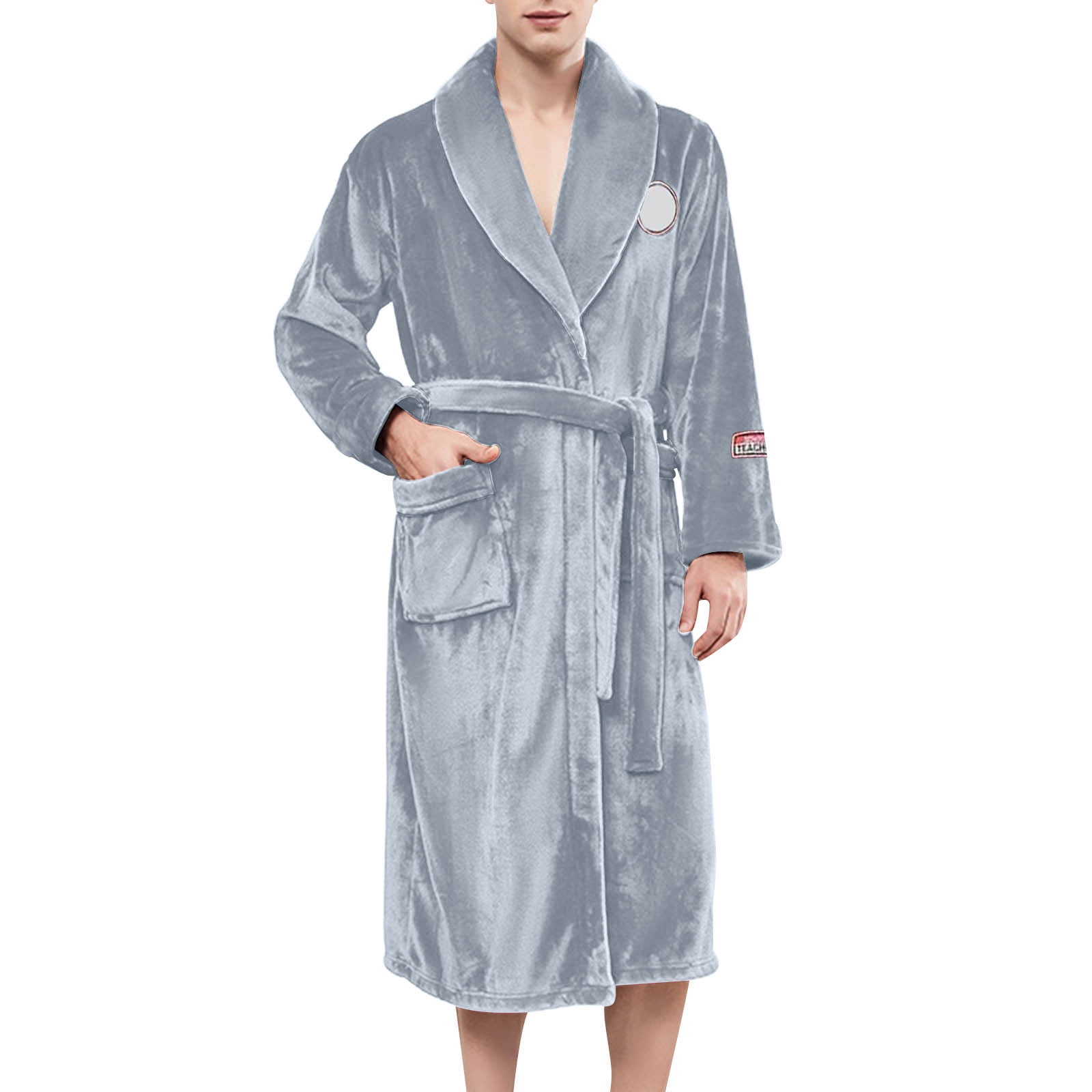 ASFGIMUJ Mens Comfortable Thick And Solid Color Bathrobe Home Wear Gray ...