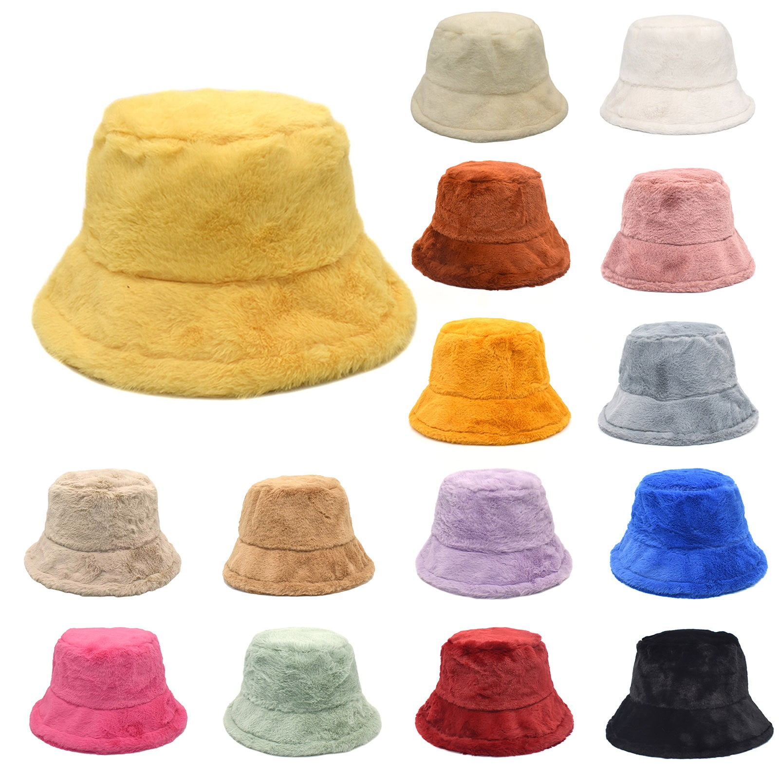 ASFGIMUJ Solid Color Bucket Hat for Outdoor Wear Soft Plush Winter Hat ...