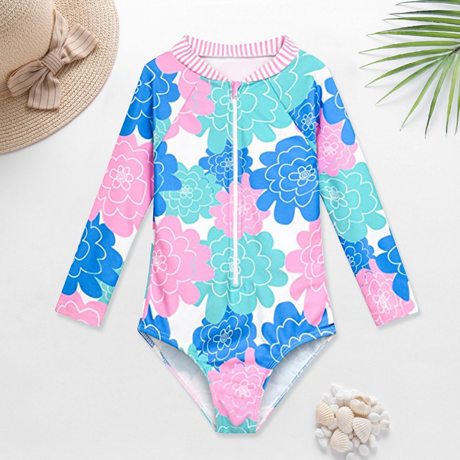 ASFGIMUJ Swimsuits For Girls Teens Rash Guard Long Sleeve 1 Piece ...