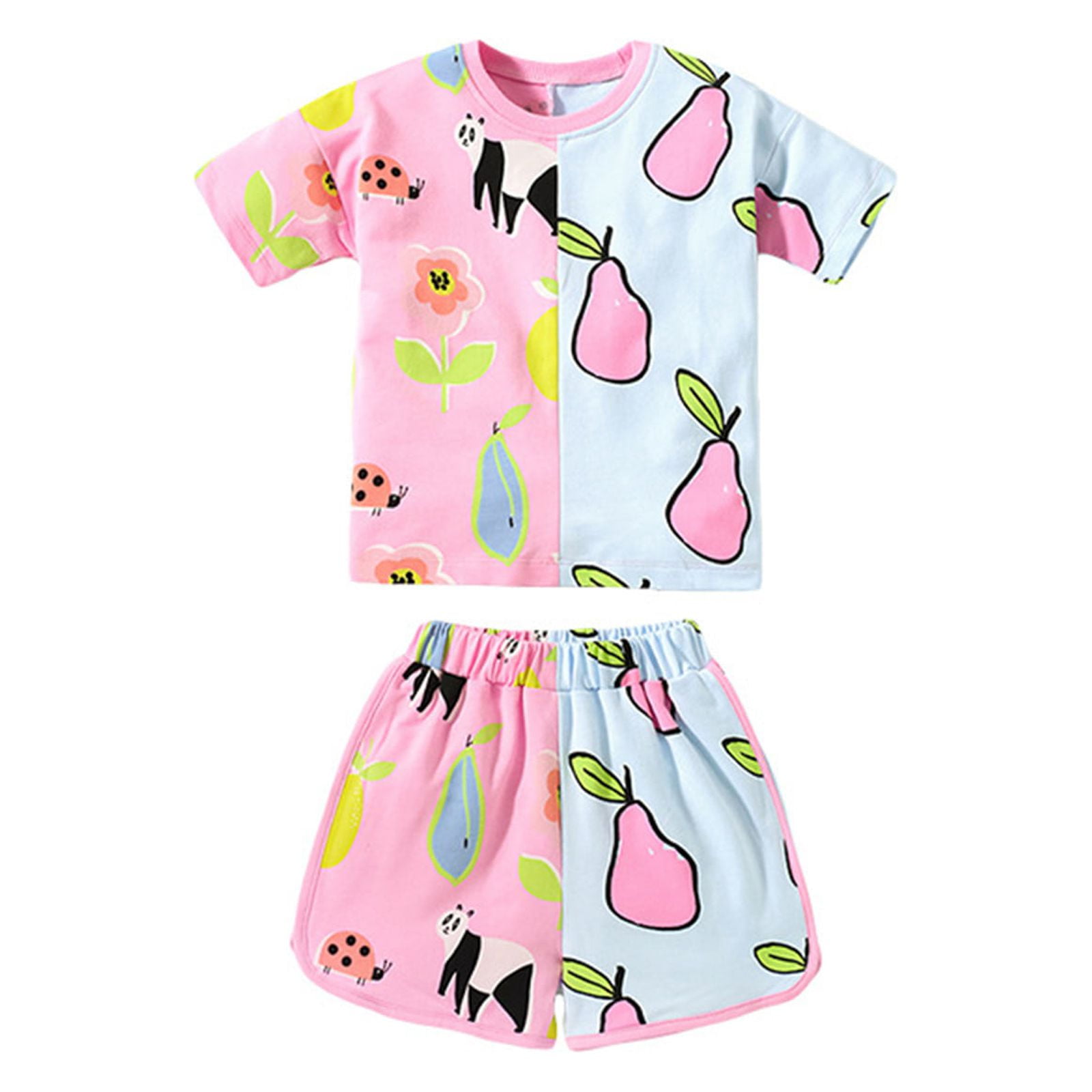 ASFGIMUJ Toddler Girls Short Sleeve Cartoon Prints Tops And Shorts 2Pcs Outfits Clothes Set,Size ...