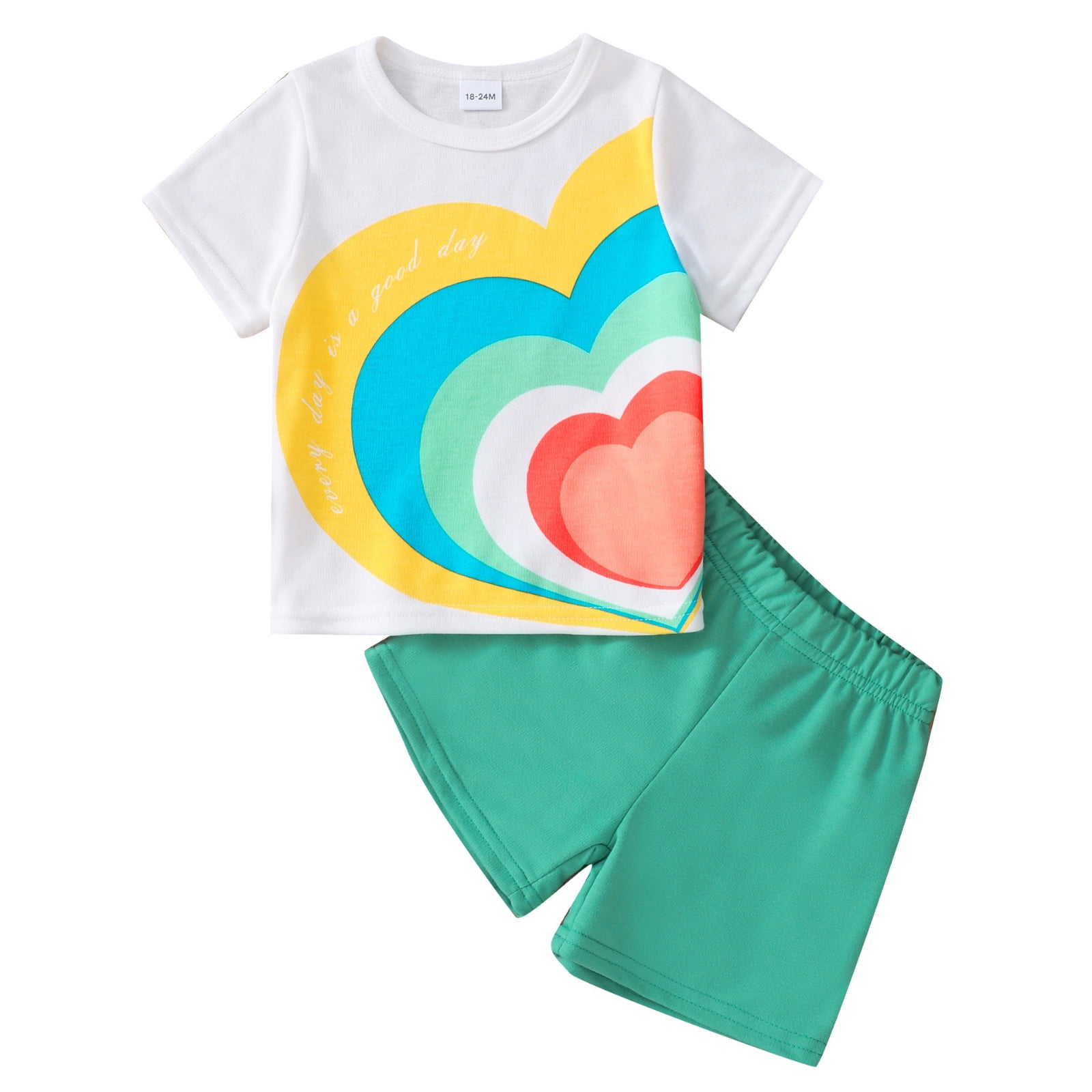 ASFGIMUJ Toddler Girls Summer Short Sleeve Prints Tops Pants Two Pieces ...