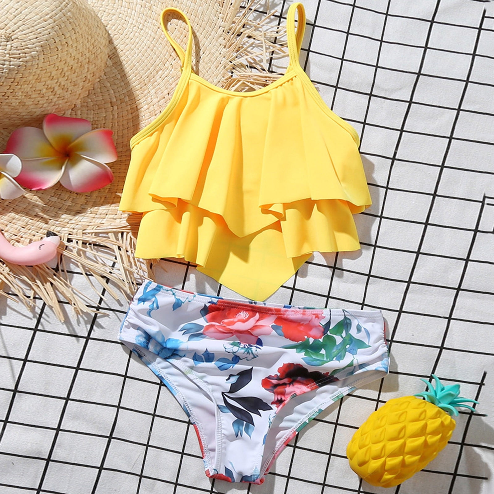 ASFGIMUJ Toddler Girls Swimsuit Sport Blue Flower Floral Prints High ...