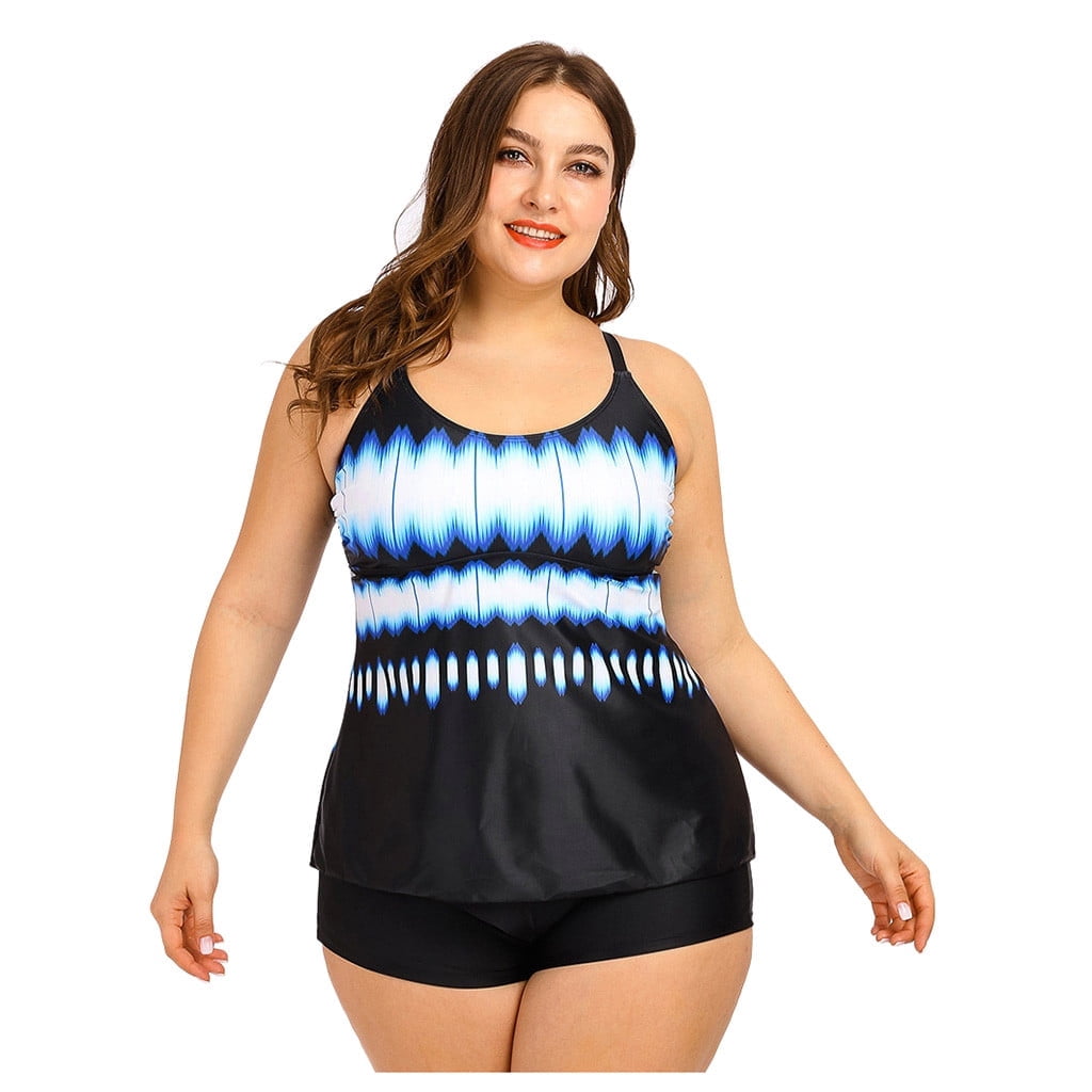 ASFGIMUJ Women Boho Print Tankini Set Two Piece Swimsuit Plus Size ...