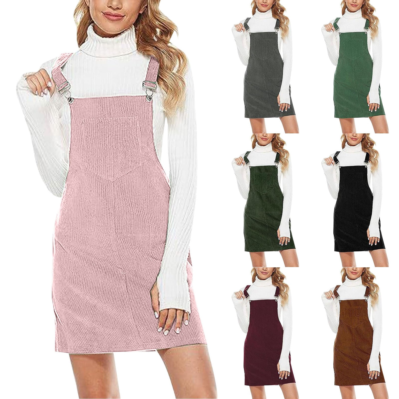 ASFGIMUJ Women’s Corduroy Sleeveless Overall Dress Solid Color A Line ...