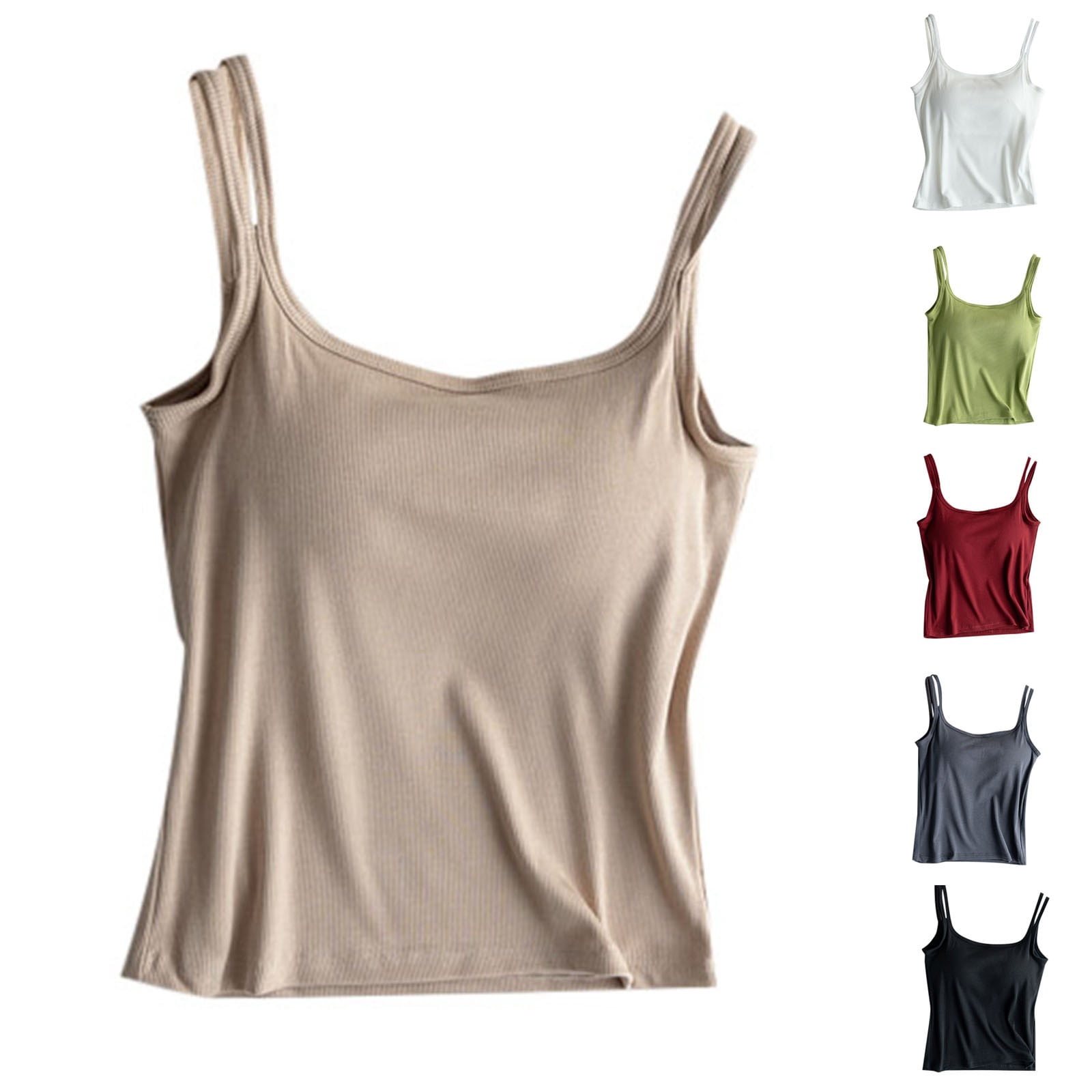 ASFGIMUJ Women’s Padded One-Piece Ribbed Double Strap Tank Top Summer ...