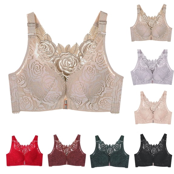 ASFGIMUJ Women's Push Up Bra Front Closure Wireless Lingerie Rose ...