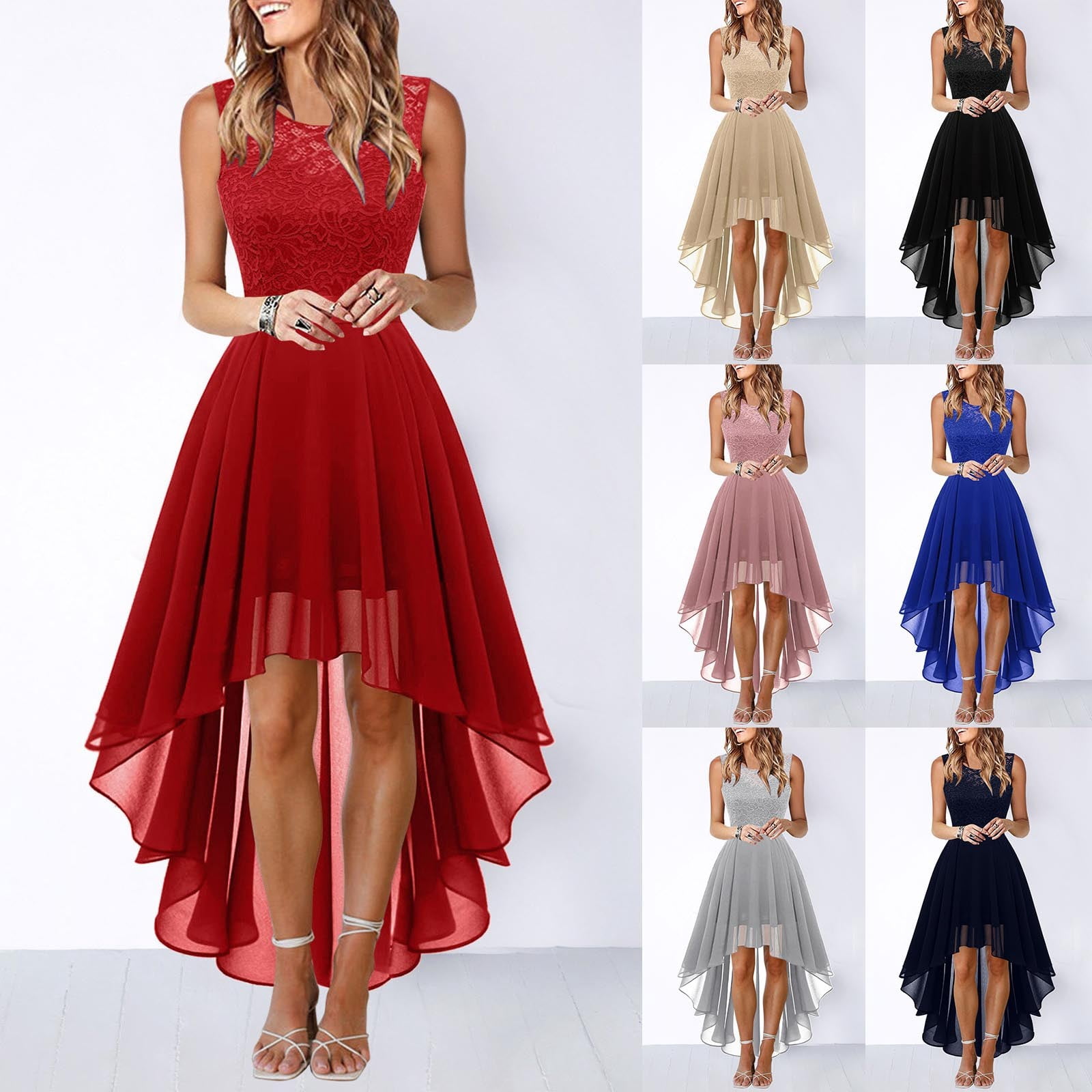 ASFGIMUJ Women’s Solid Color Lace Dress Casual Short Sleeve Dress for ...