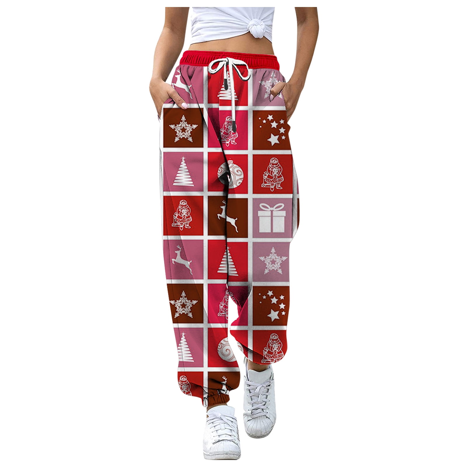ASFGIMUJ Women's Sweatpants Loose Pockets Christmas Printed Casual ...