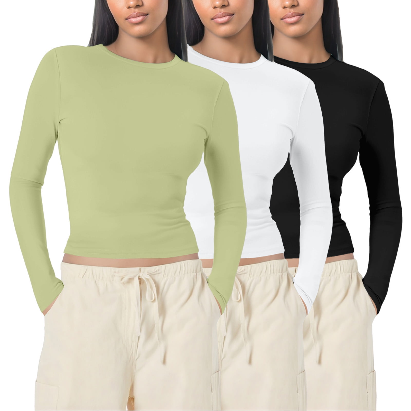 ASFGIMUJ Womens Tops Casual Summer 3 Piece Long Sleeve Shirts Basic ...