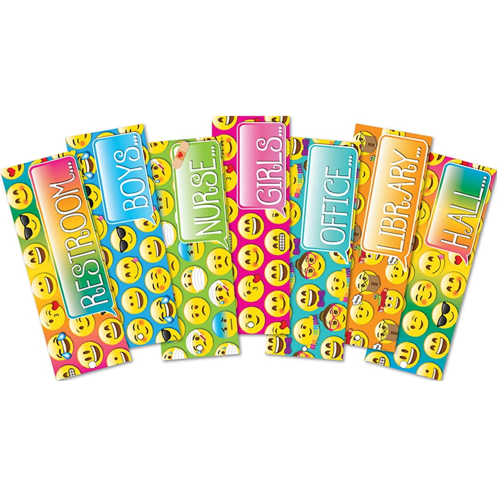 ASH10697 - 7 pack assorted Emoji Hall Passes Laminated 2 sided print 3. ...
