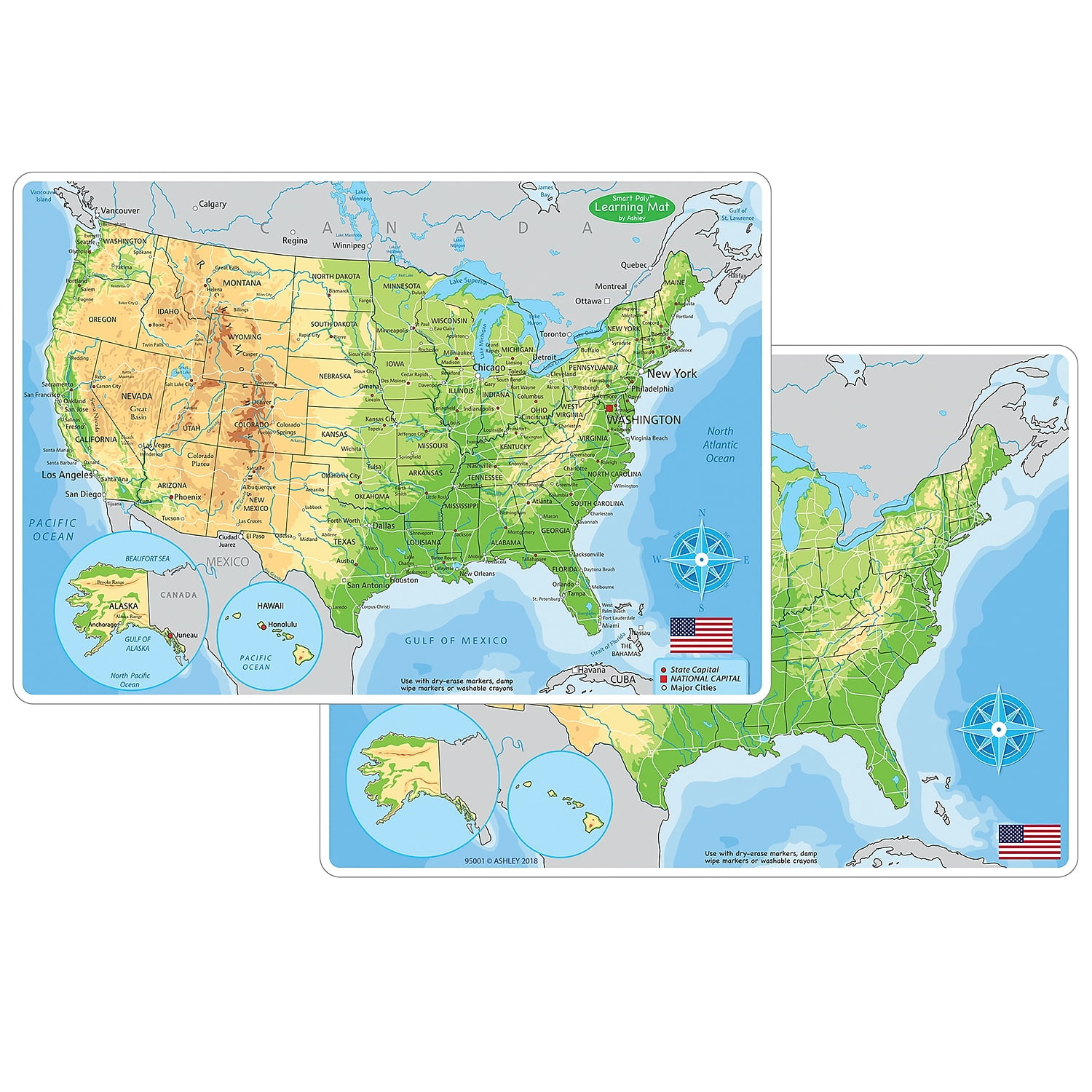Smart Poly™ Learning Mat, 12" x 17", Double-Sided, U.S. Physical Map ...