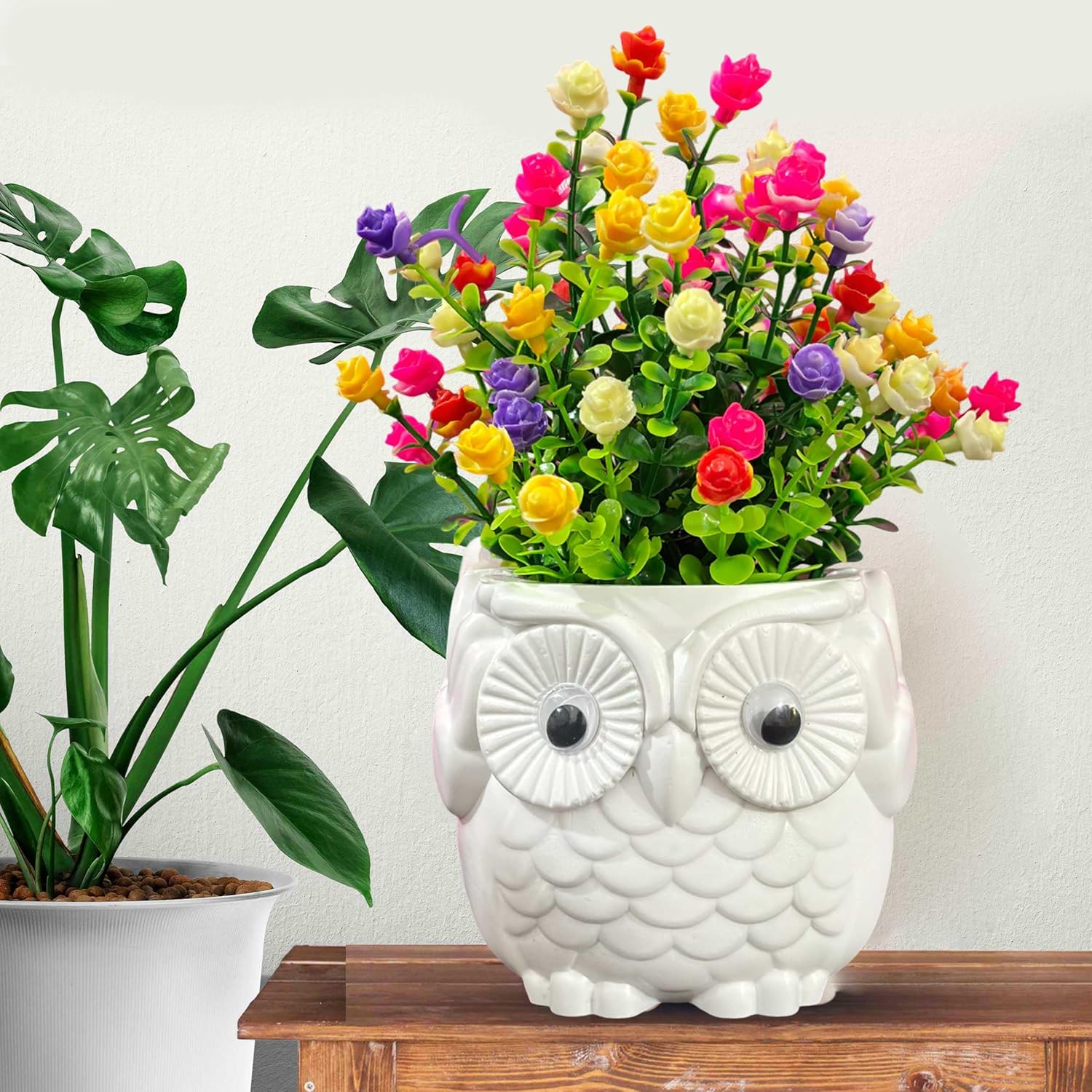 ASHARYA Artificial One Point Bonsai Owl Pot with Lush Faux Plant ...