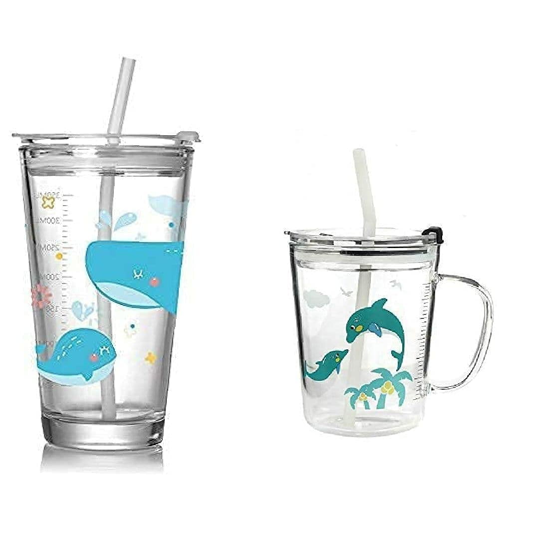 ASHASHA Glass Mug Random Design Cartoon Pattern Creative Multipurpose ...