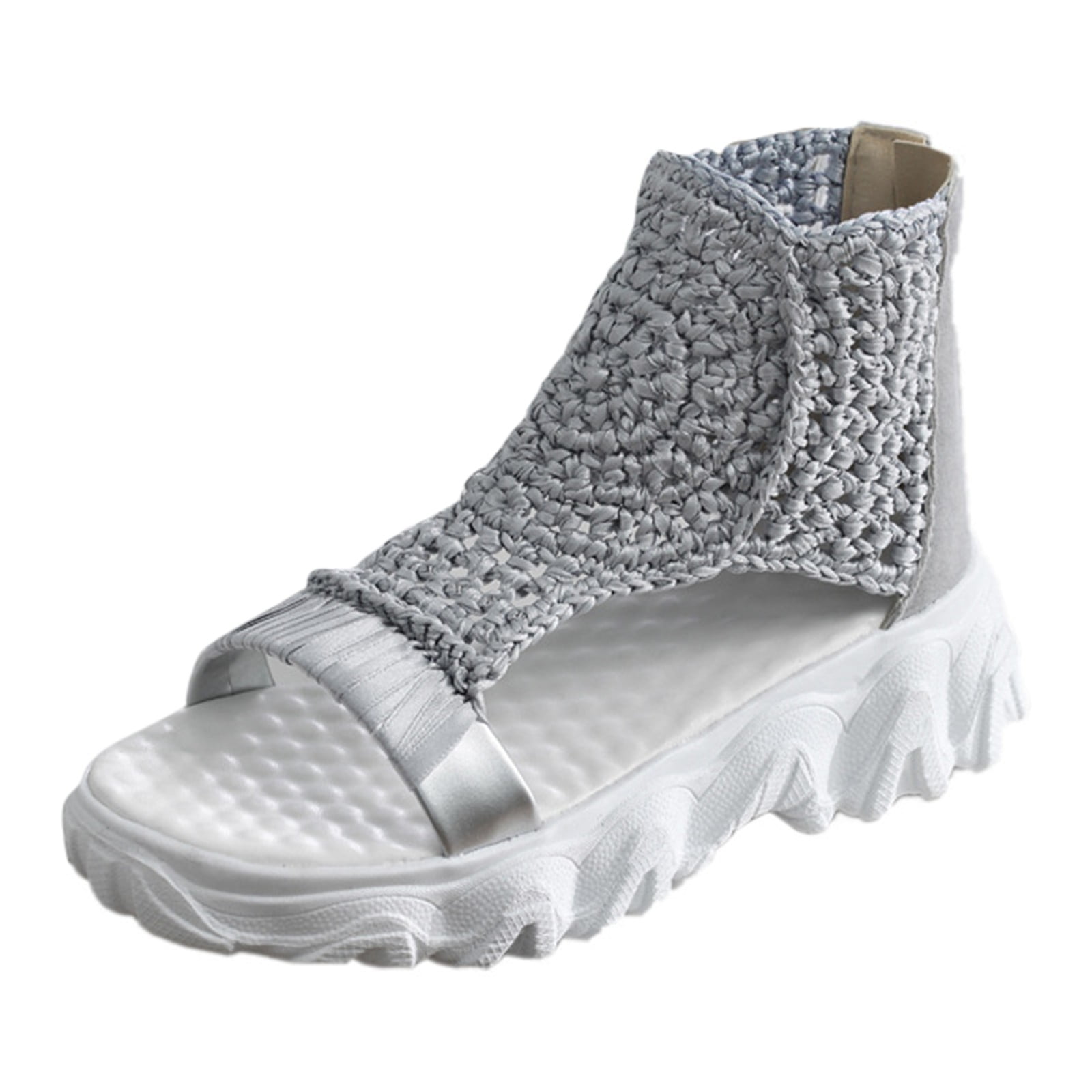 ASHFUUOH Peep Toe Straw Hemp Solid Closed Heel Buckle Holiday Party ...