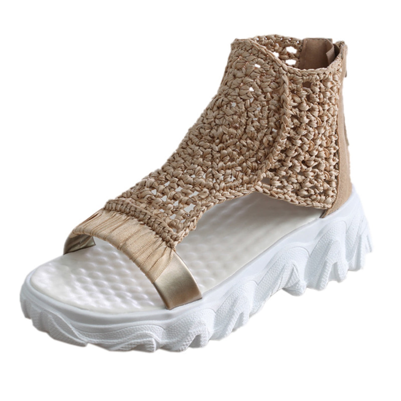 ASHFUUOH Peep Toe Straw Hemp Solid Closed Heel Buckle Holiday Party ...