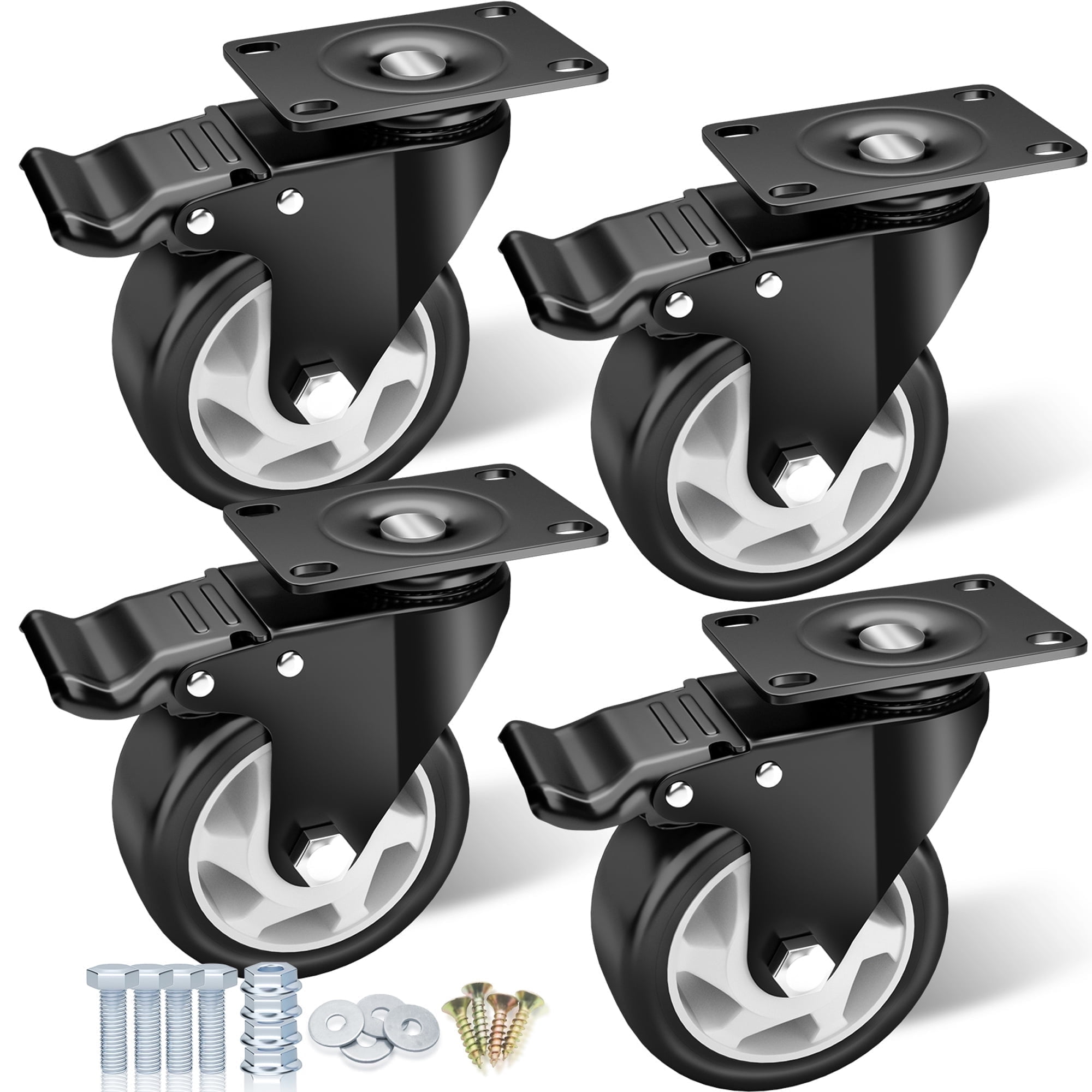 ASHGOOB Caster Wheels, 4 Inch Casters Set of 4 Heavy Duty - Black ...