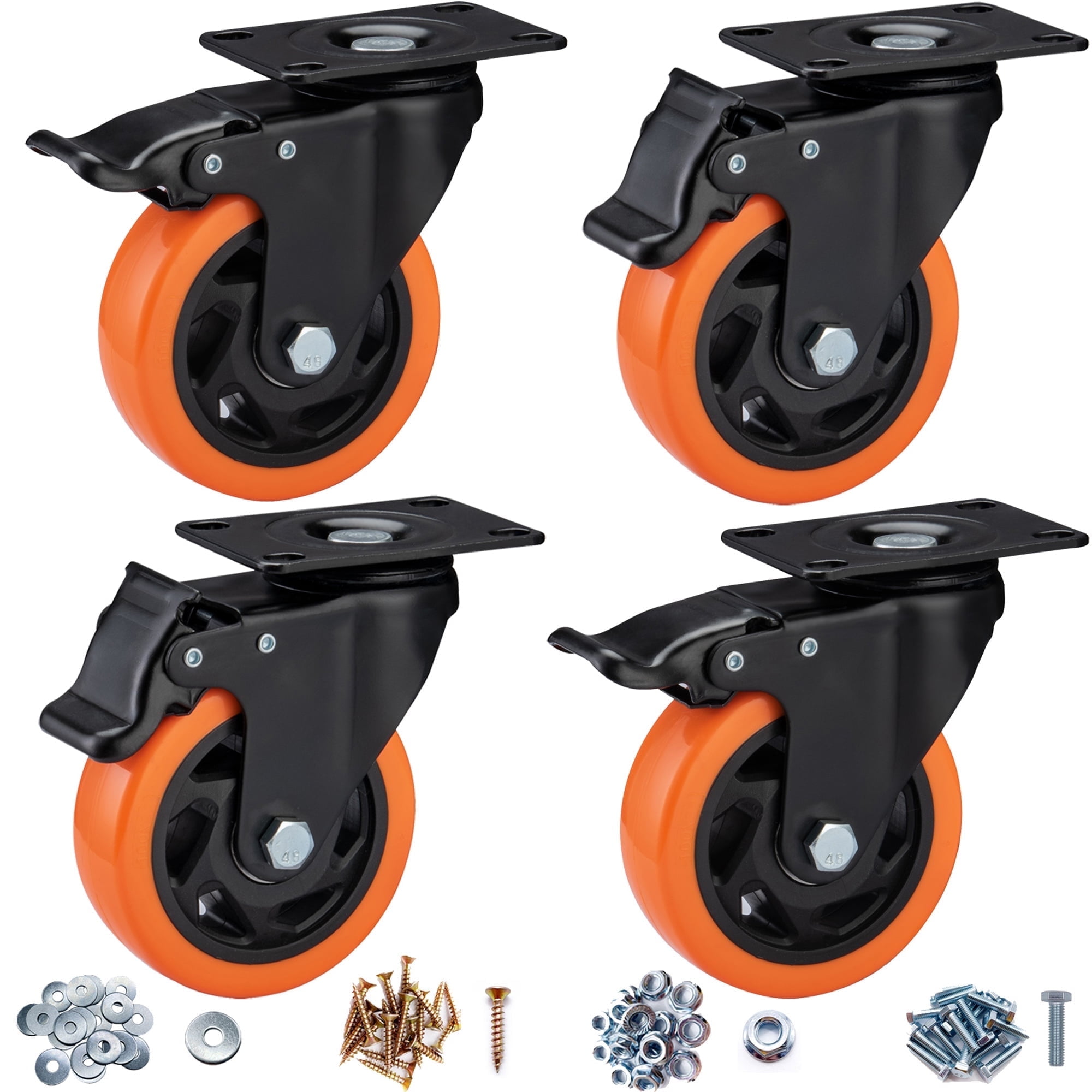 ASHGOOB Caster Wheels, 4 Inch Casters Set of 4 Heavy Duty - Orange ...