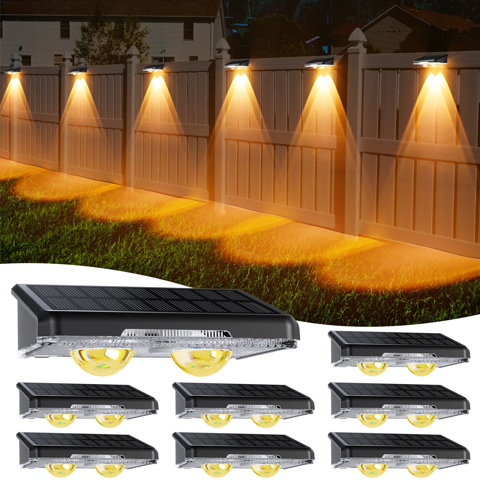 ASHIP Solar Fence Lights 8 Pack, 50 Lumens Outdoor Deck Solar Lights ...