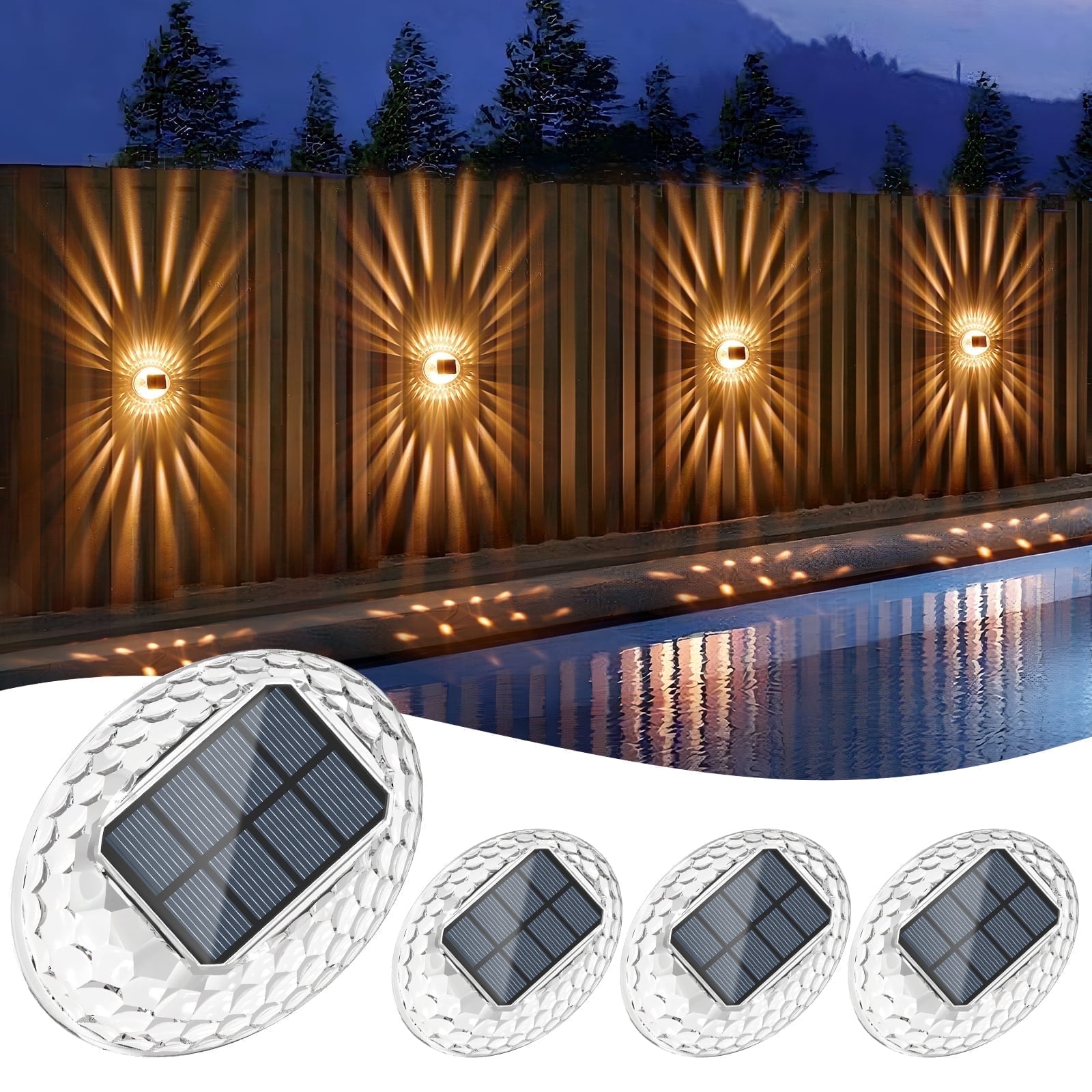 ASHIP Solar Lights, 4 Pack Solar Fence Lights Outdoor Waterproof, Auto ...