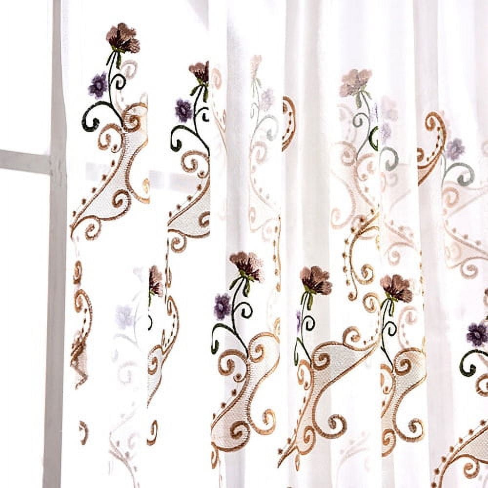 ASHJ NAPEARL European Embroidered Tulle White Sheer Curtain Gauze Yarn ...