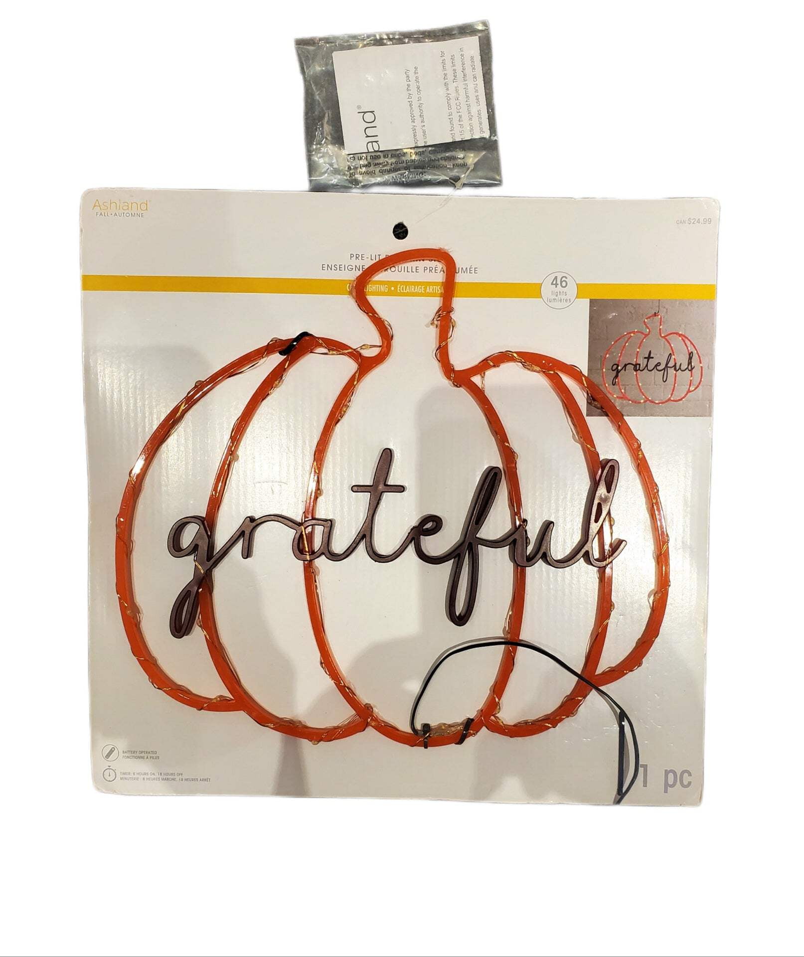 ASHLAND PRE-LIT PUMPKIN SIGN, GRATEFUL 12 X 12 INCHES - Walmart.com