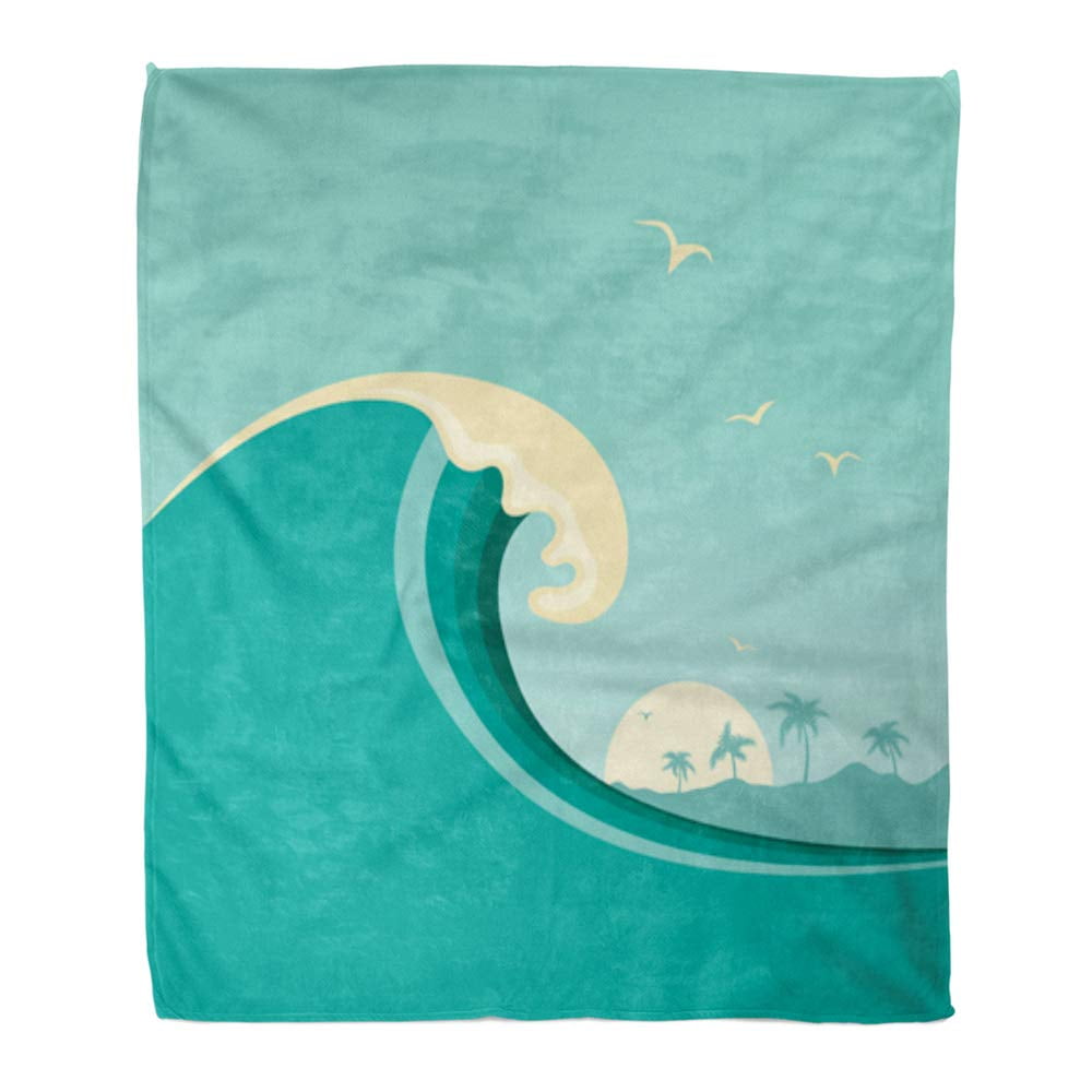 ASHLEIGH 58x80 inch Super Soft Throw Blanket Blue Surf Big Ocean Wave ...