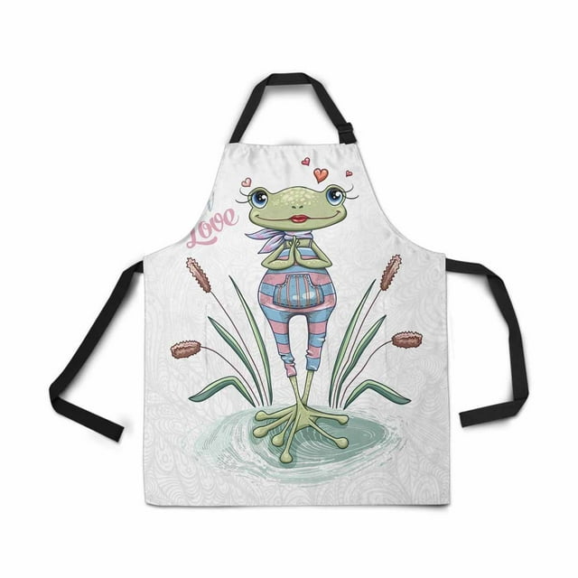ASHLEIGH Art with Dreaming Green Frog in Love Apron Kitchen Cook for ...