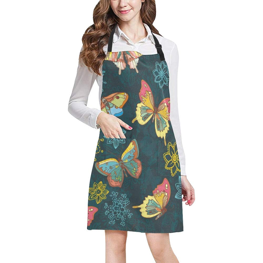 ASHLEIGH Beautiful Butterflies Adjustable Bib Apron for Cooking Baking ...
