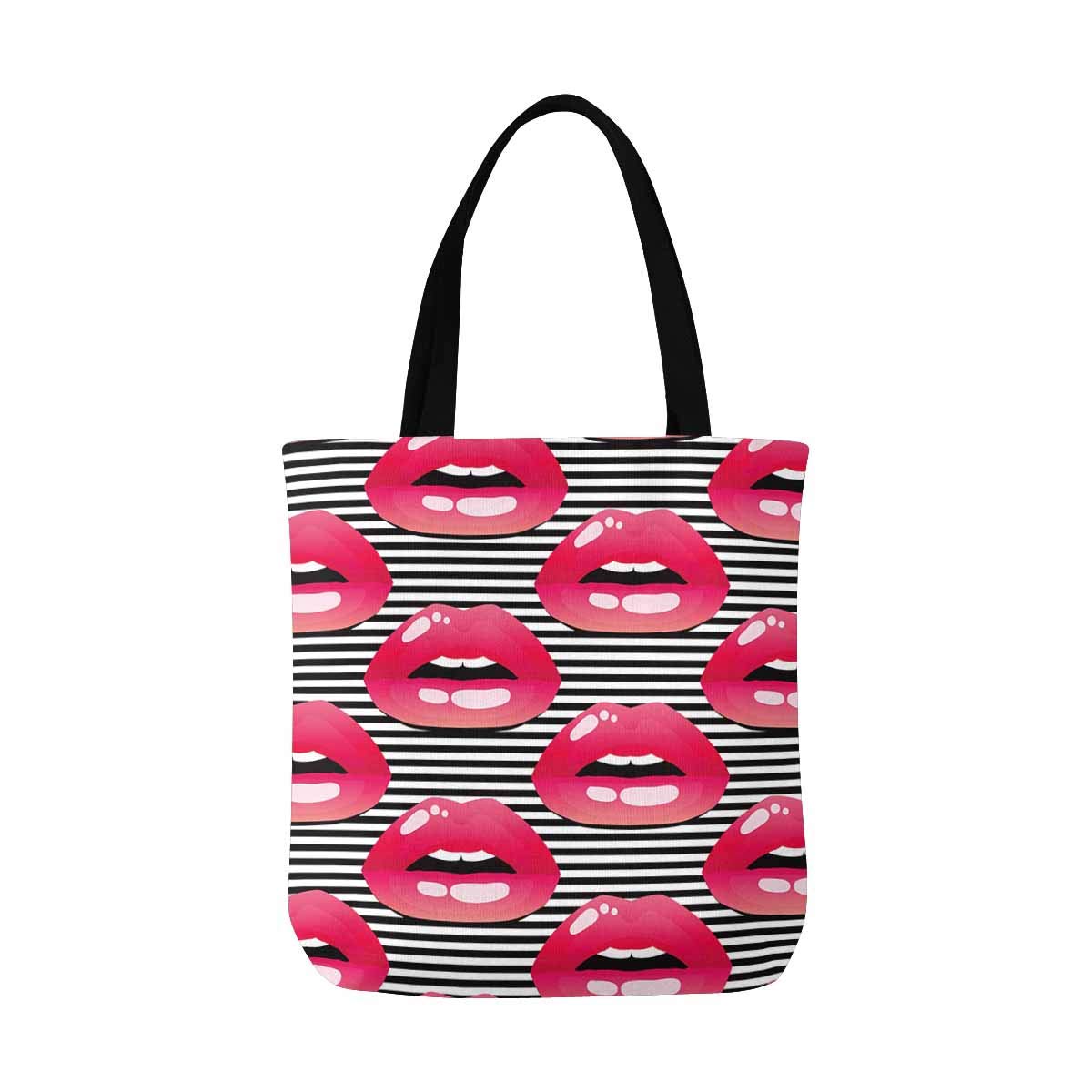 ASHLEIGH Beautiful Lips Sweet Kiss in Black Stripes Canvas Tote Bag ...