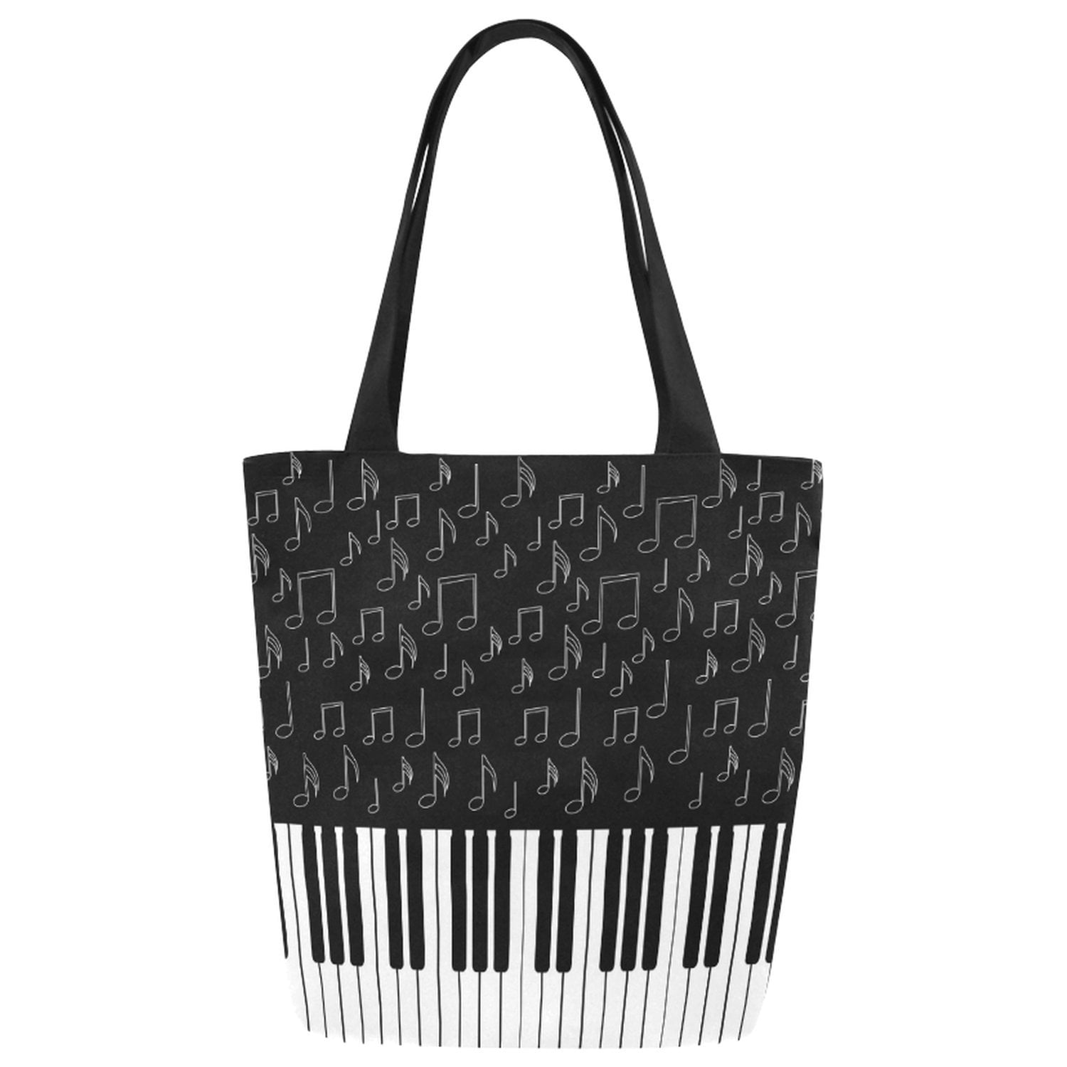 ASHLEIGH Black and White Paino Keyboard Music Notes Canvas Tote Bag ...