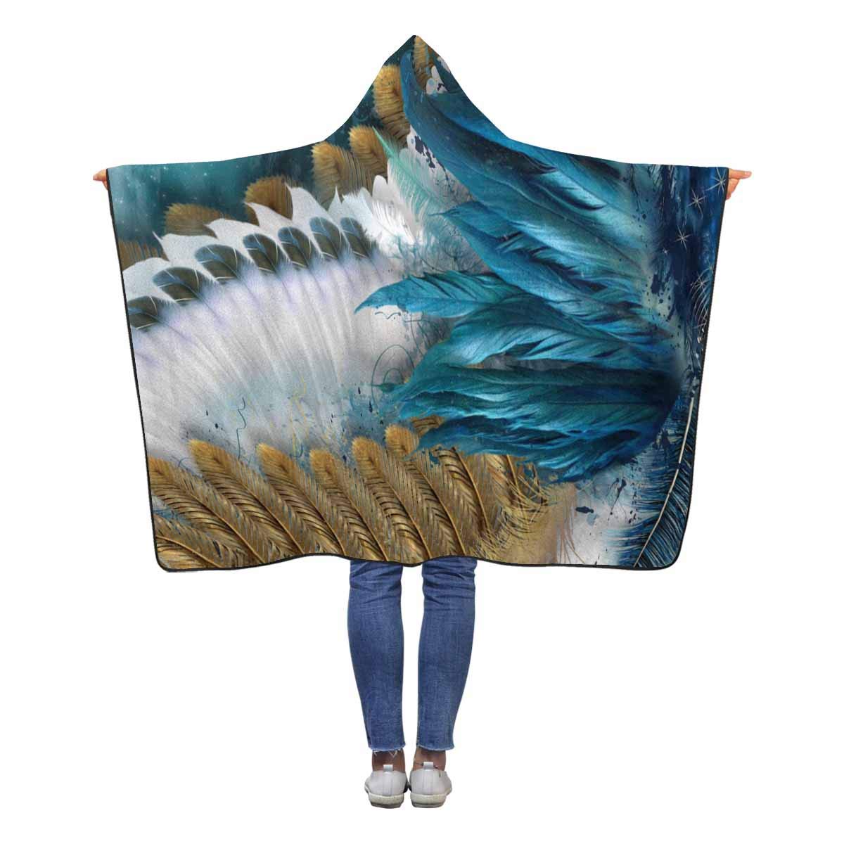 ASHLEIGH Blue White Feathers Hooded Throw Blanket 50x60 inches Kids ...