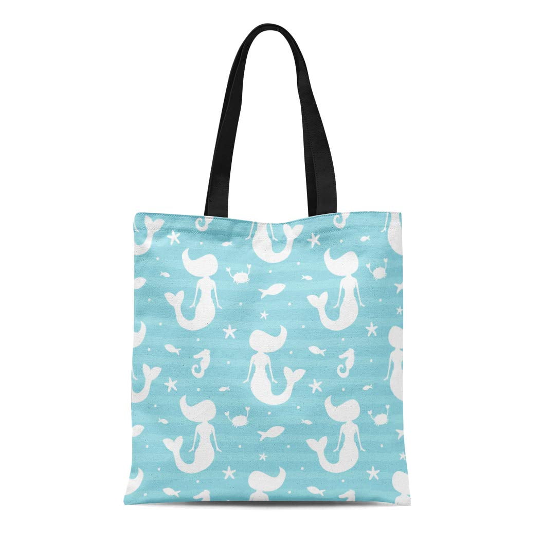 ASHLEIGH Canvas Bag Resuable Tote Grocery Shopping Bags Blue Cute Sea ...