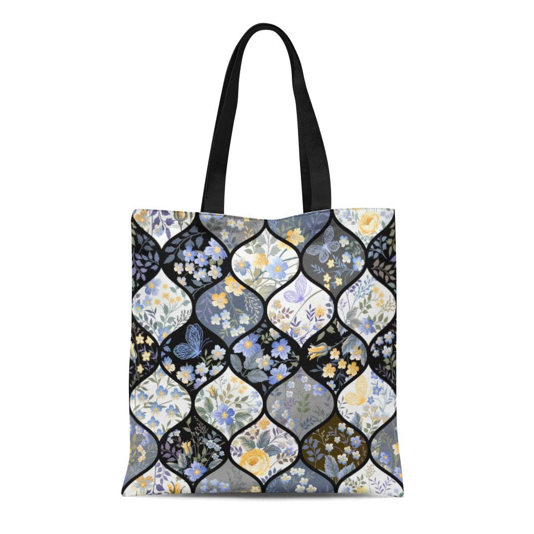 ASHLEIGH Canvas Bag Resuable Tote Grocery Shopping Bags Blue Quilt ...