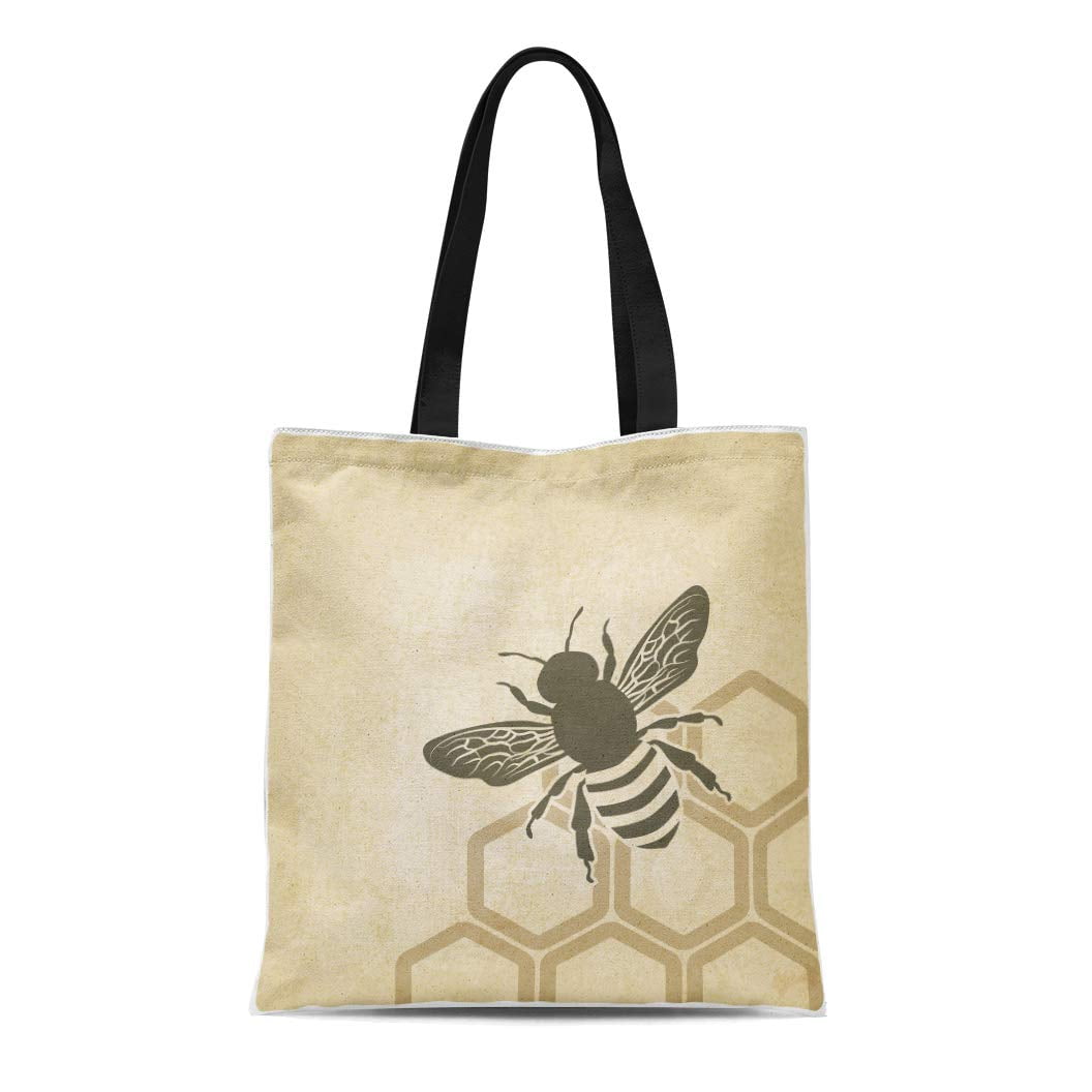 ASHLEIGH Canvas Bag Resuable Tote Grocery Shopping Bags Brown Honey Bee ...