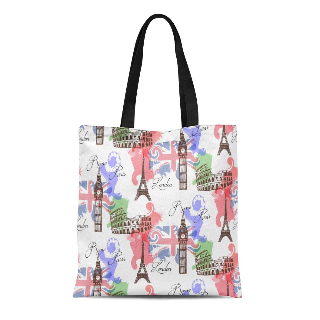 ASHLEIGH Canvas Bag Resuable Tote Grocery Shopping Bags Colorful Eiffel ...