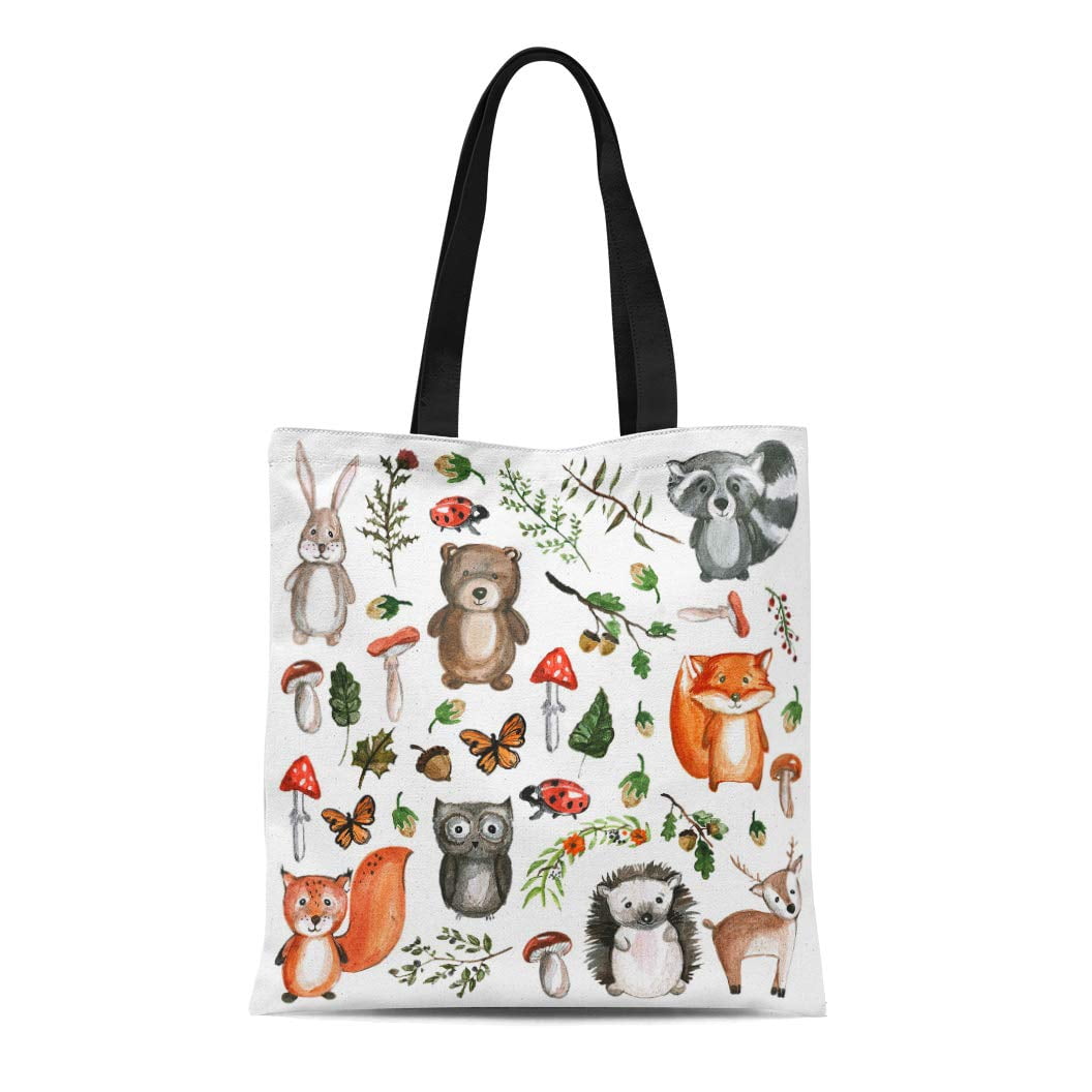 ASHLEIGH Canvas Bag Resuable Tote Grocery Shopping Bags Colorful Forest ...