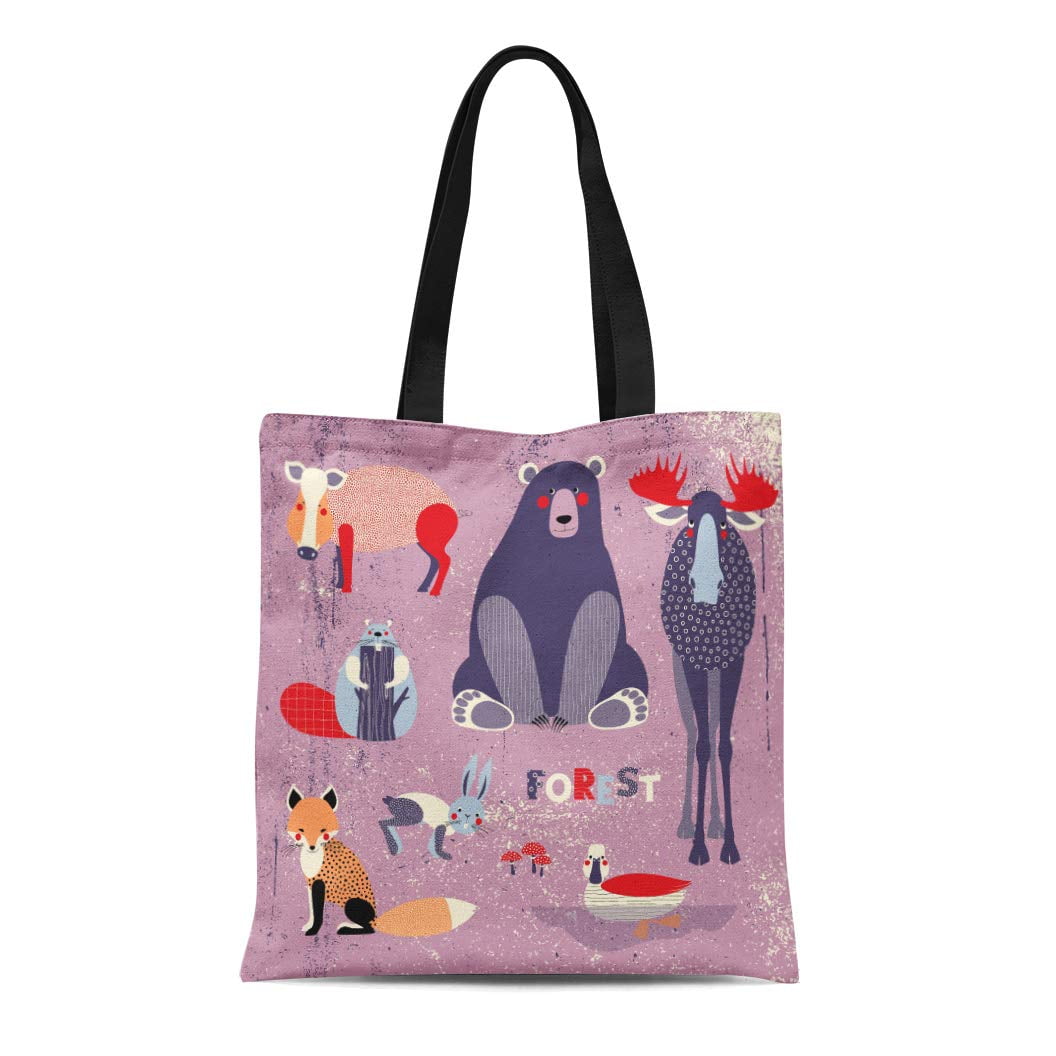 ASHLEIGH Canvas Bag Resuable Tote Grocery Shopping Bags Colorful Moose ...