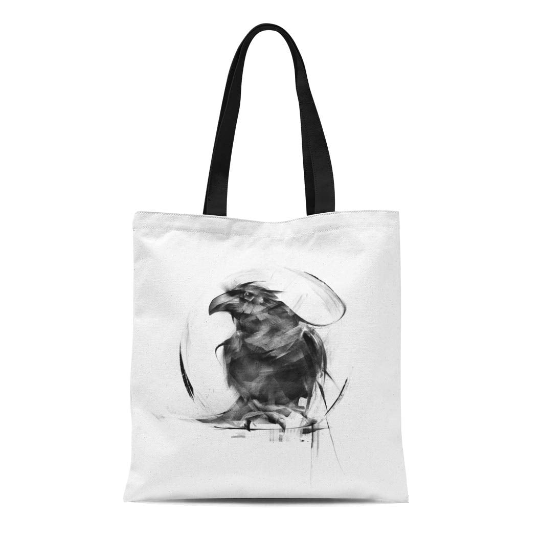 ASHLEIGH Canvas Bag Resuable Tote Grocery Shopping Bags Crow Realistic ...