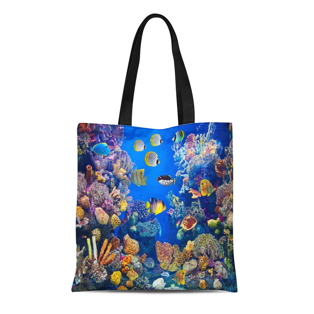 ASHLEIGH Canvas Bag Resuable Tote Grocery Shopping Bags Fish Colorful ...