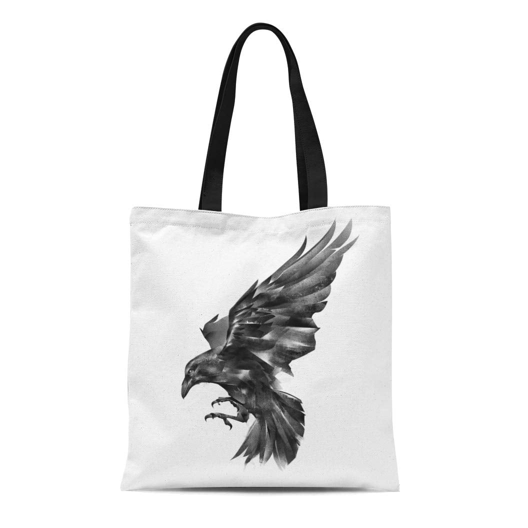 ASHLEIGH Canvas Bag Resuable Tote Grocery Shopping Bags Gothic Raven on ...