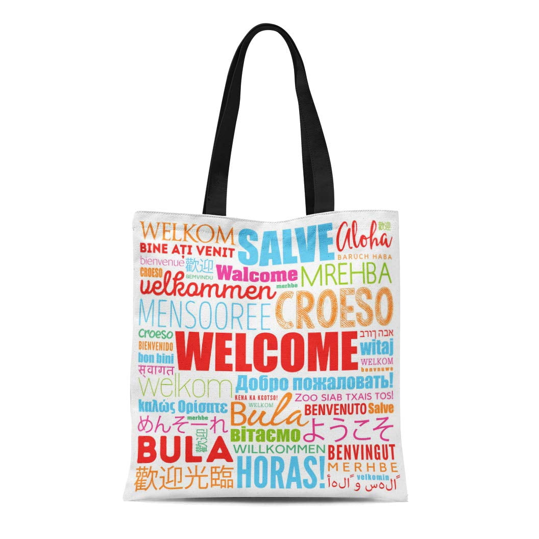 ASHLEIGH Canvas Bag Resuable Tote Grocery Shopping Bags Multi Welcome ...