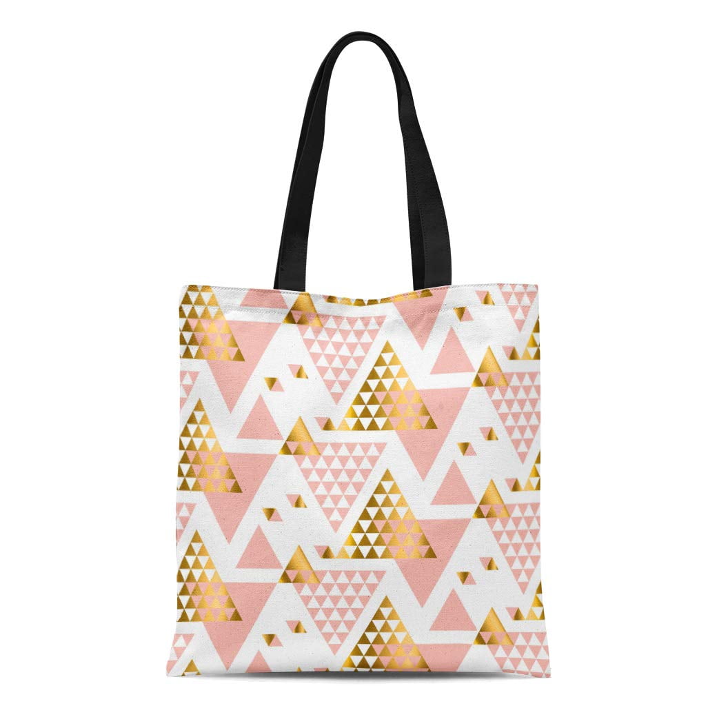 ASHLEIGH Canvas Bag Resuable Tote Grocery Shopping Bags Pink Geometry ...