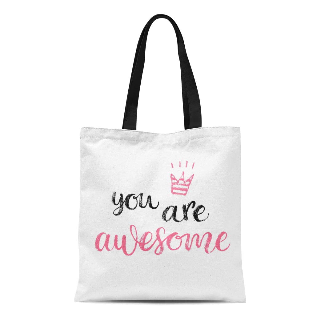 ASHLEIGH Canvas Bag Resuable Tote Grocery Shopping Bags Pink Happy You ...