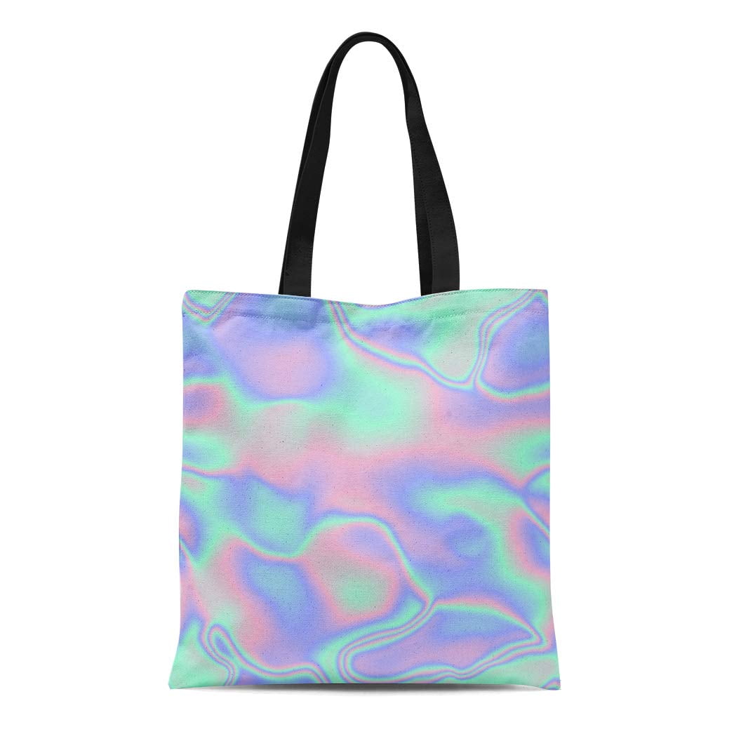 ASHLEIGH Canvas Bag Resuable Tote Grocery Shopping Bags Pink Hologram ...