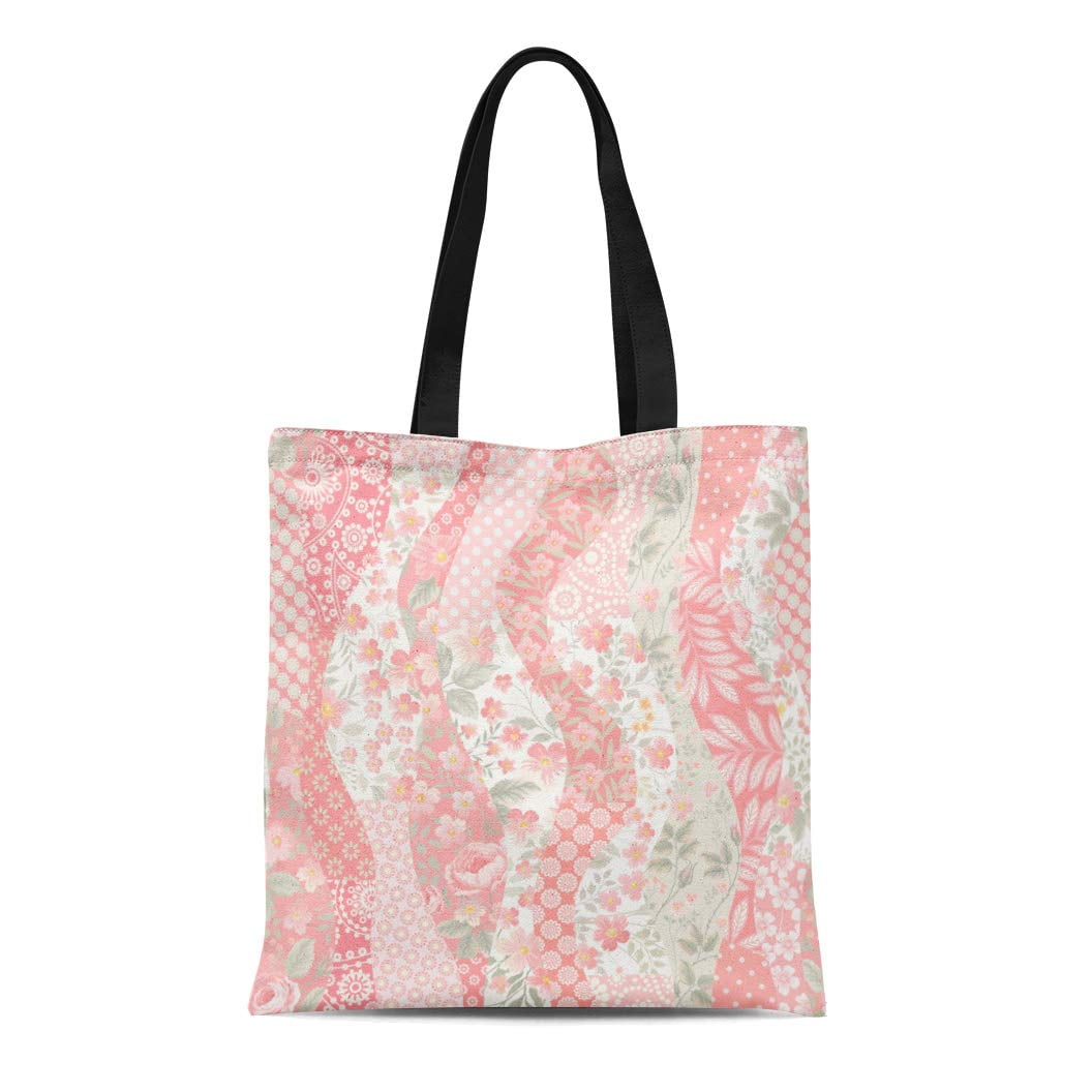 ASHLEIGH Canvas Bag Resuable Tote Grocery Shopping Bags Pink Quilt ...